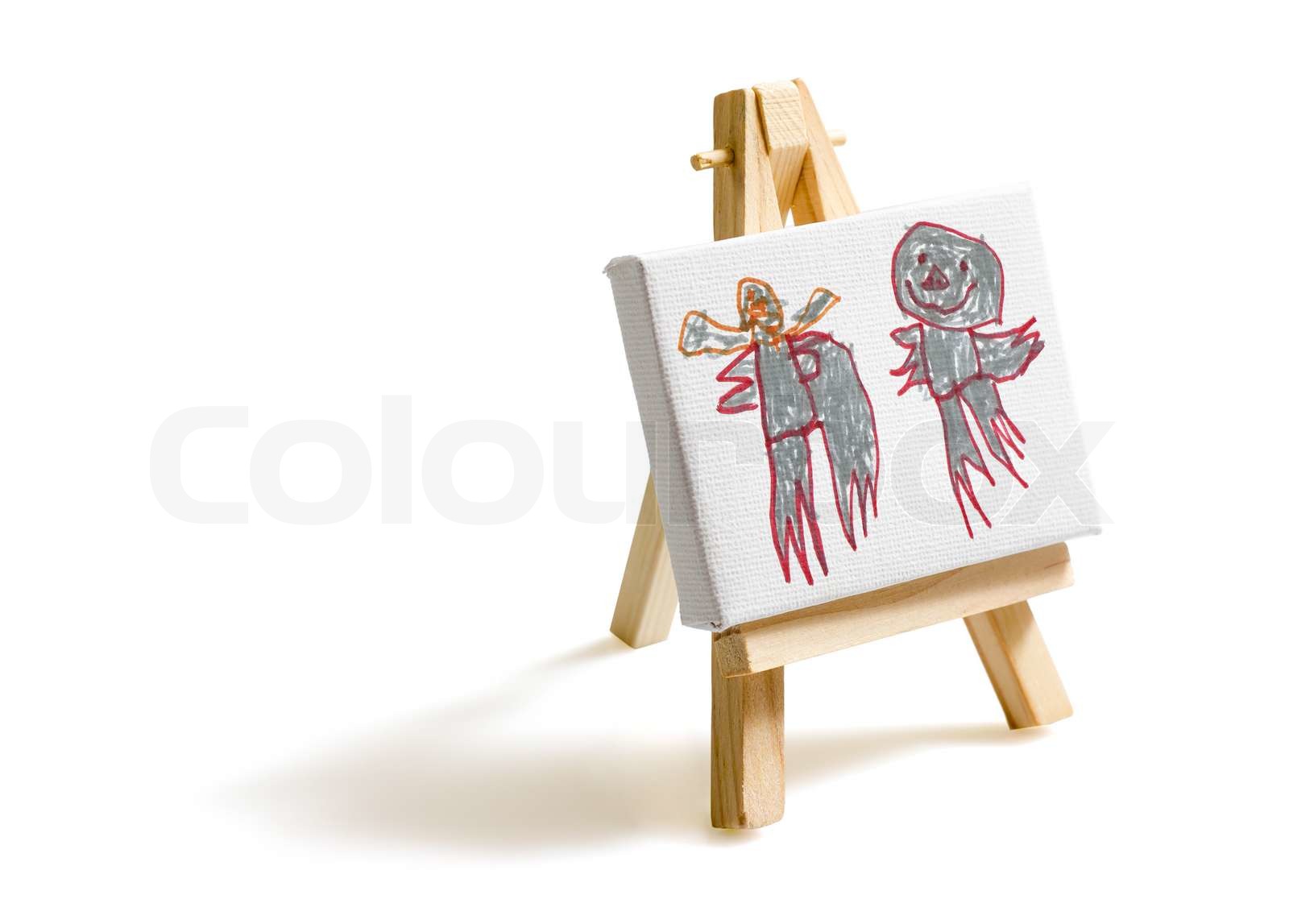 Canvas von Kind auf Staffelei gemalt auf weißem Hintergrund | Stock ...