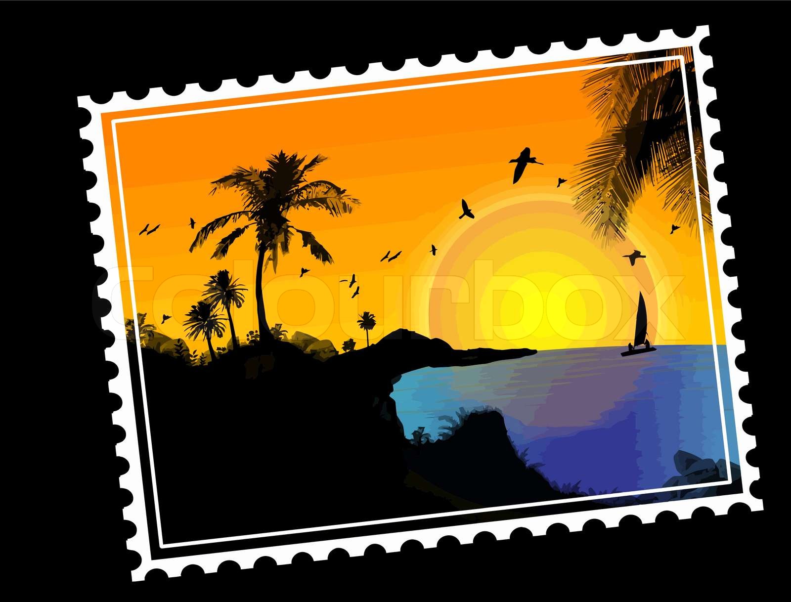 Tropical paradise Postal stamp | Stock vector | Colourbox