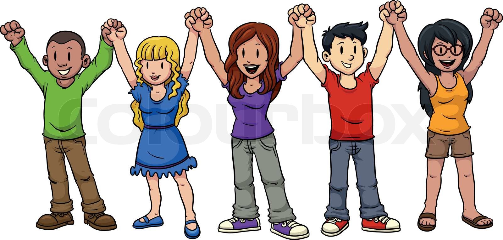 Five happy cartoon teenagers | Stock vector | Colourbox
