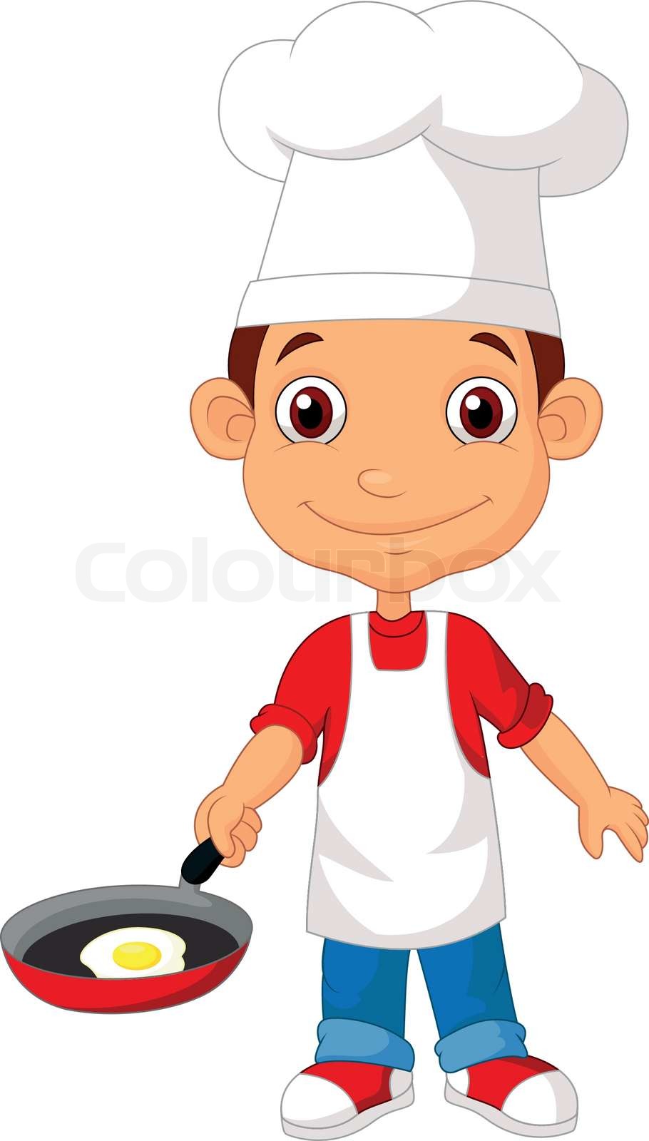 Little chef cartoon with frying pan | Stock vector | Colourbox
