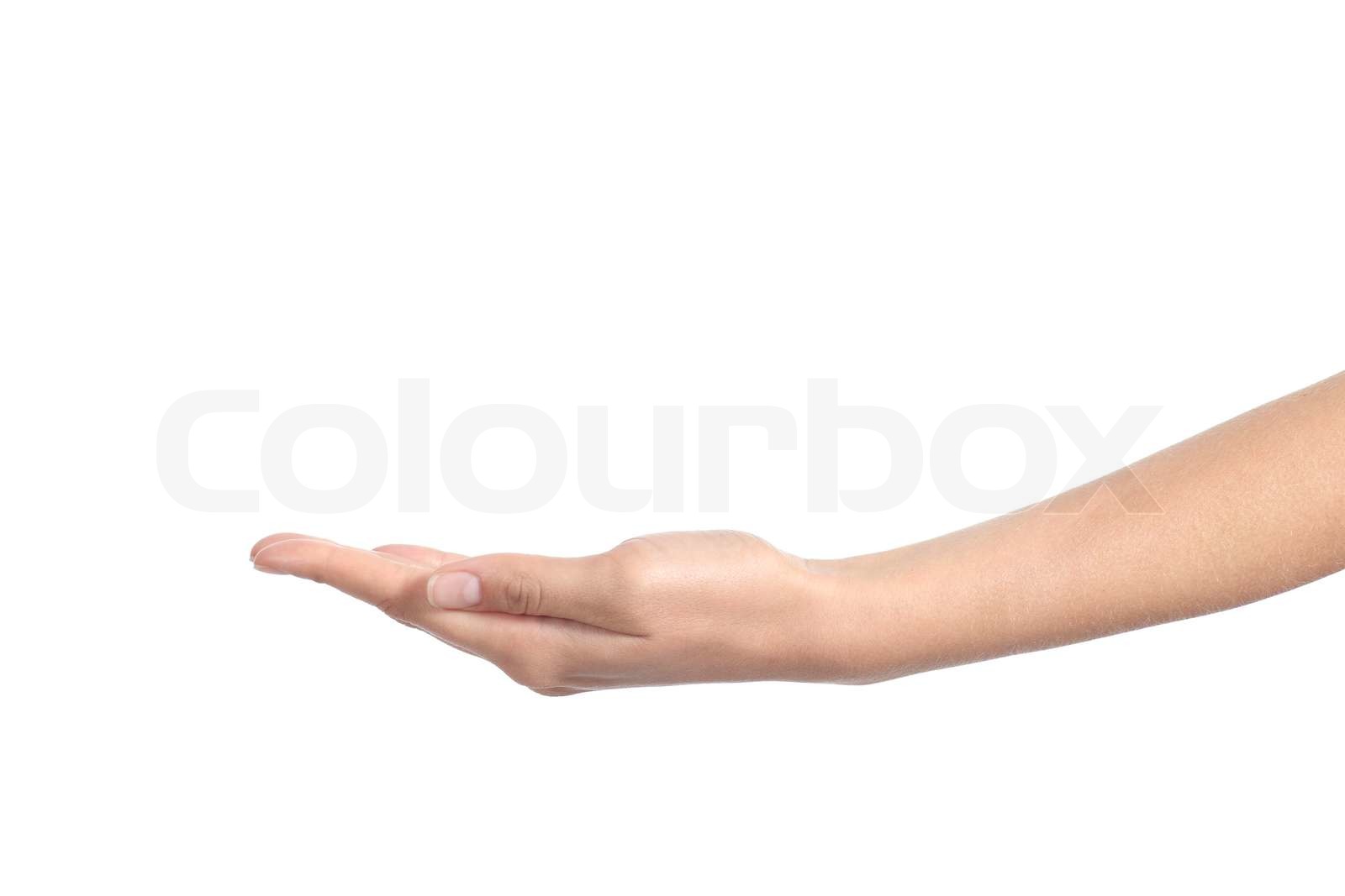 Set fra siden af en kvinde hånd med håndfladen op | Stock foto | Colourbox