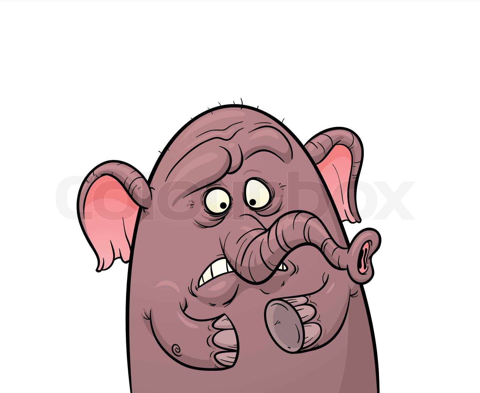 Cute cartoon elephant with a scared look | Stock vector | Colourbox