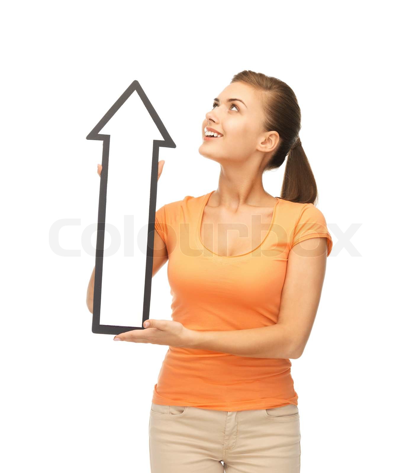 girl with direction arrow sign | Stock image | Colourbox