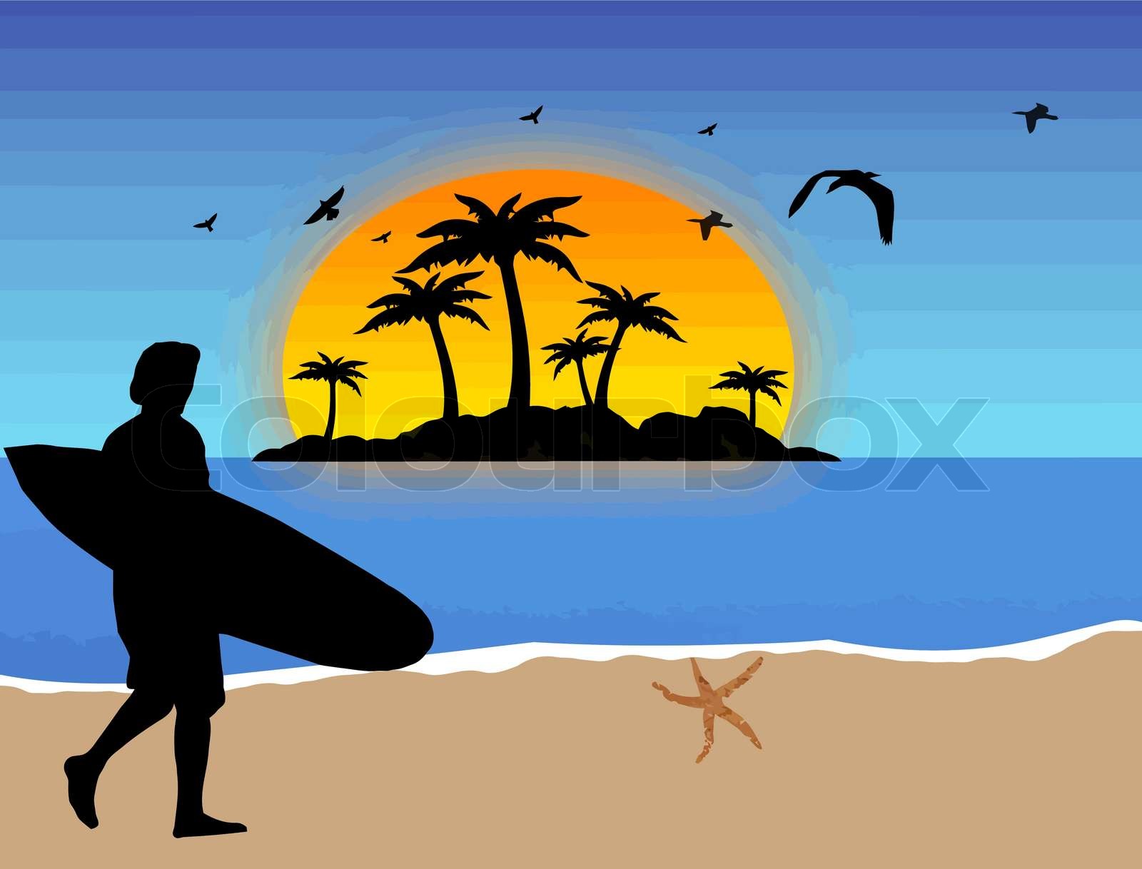 Surfer on the beach | Stock vector | Colourbox