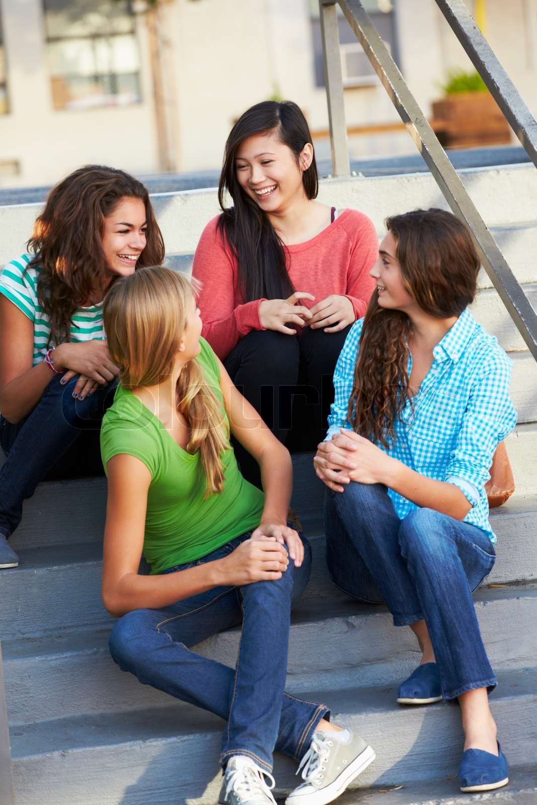 Group Of Female Teenage Pupils Outside Classroom | Stock image | Colourbox