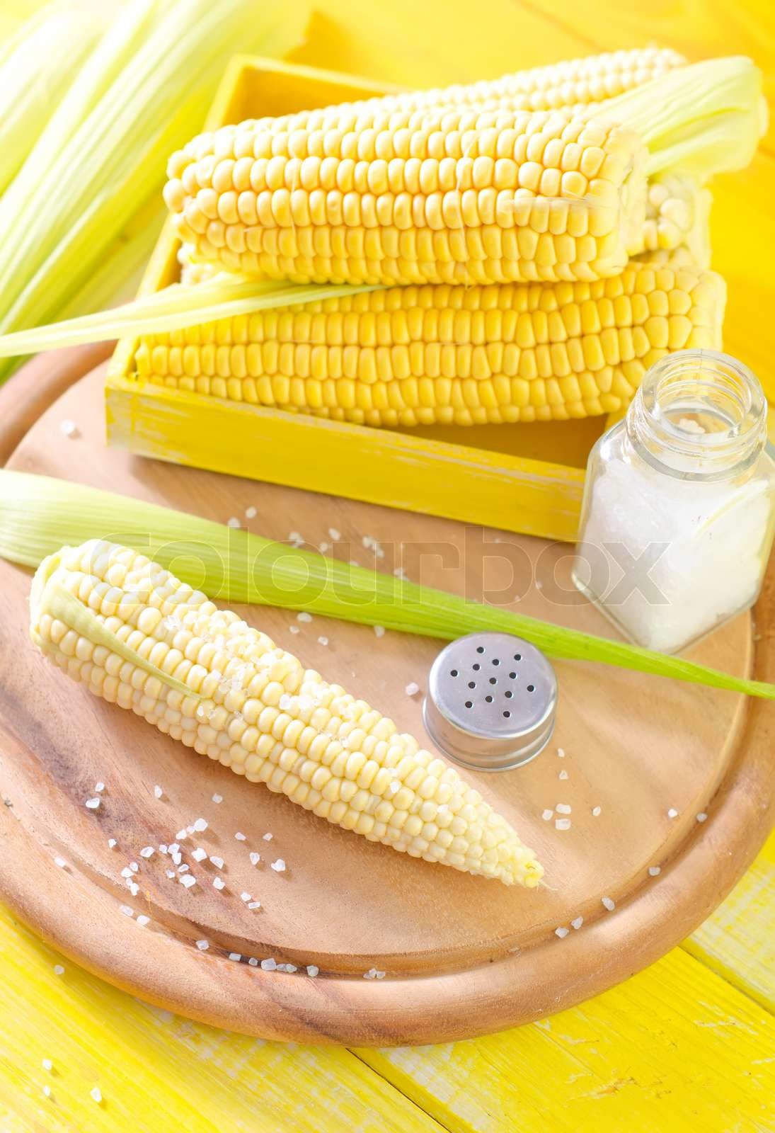 boiled corn with salt | Stock image | Colourbox