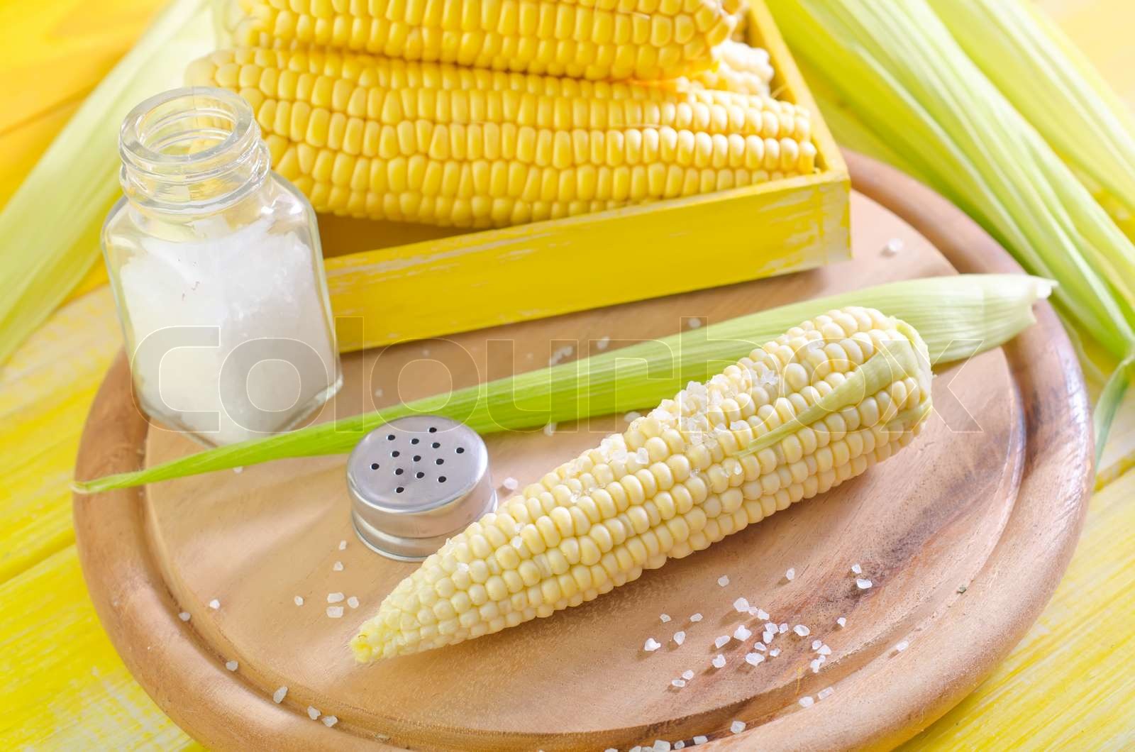 boiled corn with salt | Stock image | Colourbox