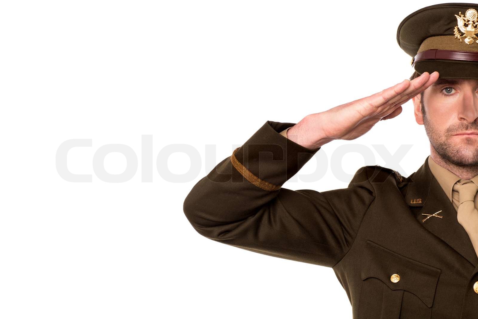 Portrait eines patriotischen Soldaten salutieren | Stock Bild | Colourbox