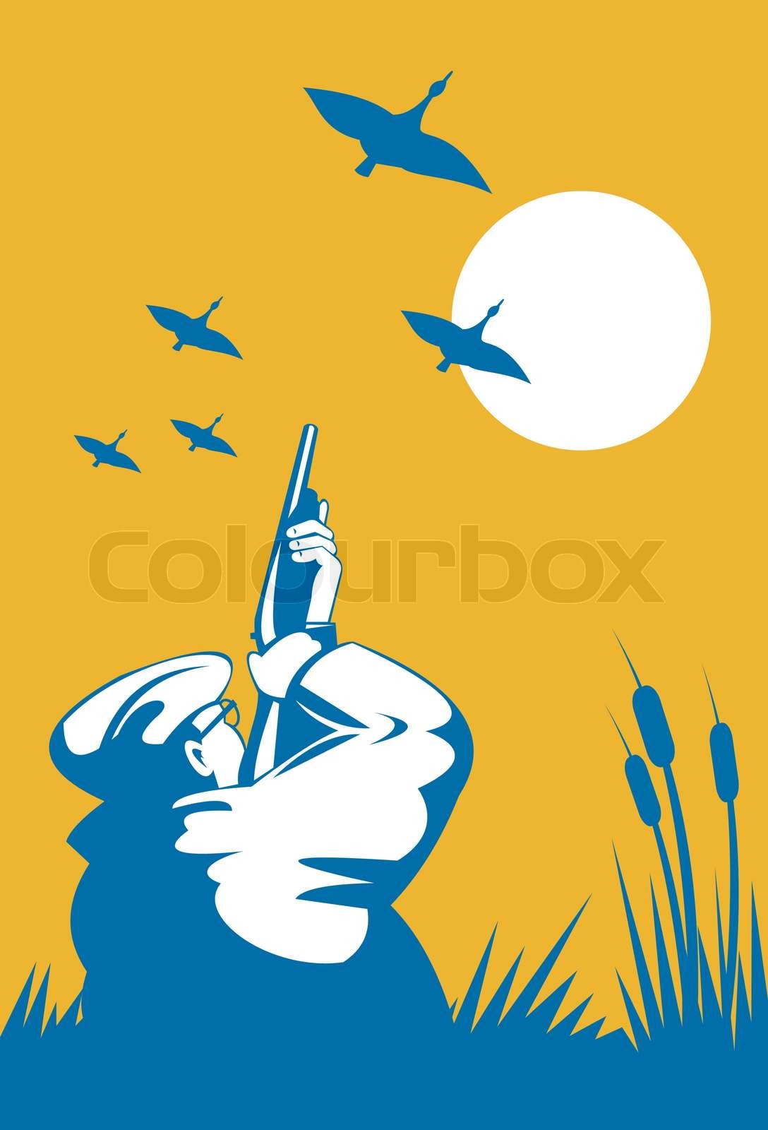 hunter aiming shotgun rifle at duck | Stock vector | Colourbox