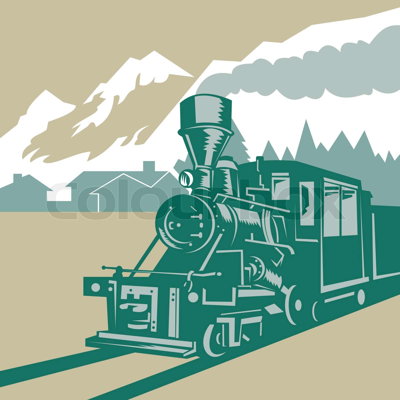 vintage steam train locomotive | Stock vector | Colourbox