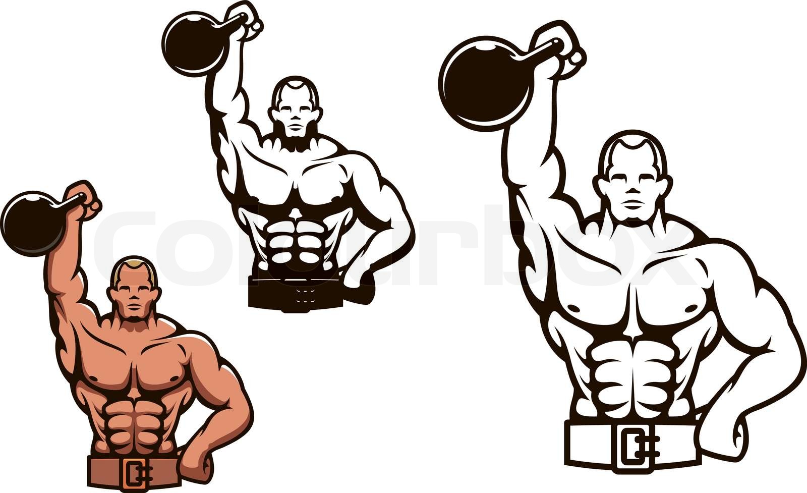Bodybuilder man in cartoon style with dumbbell for sport or mascot ...