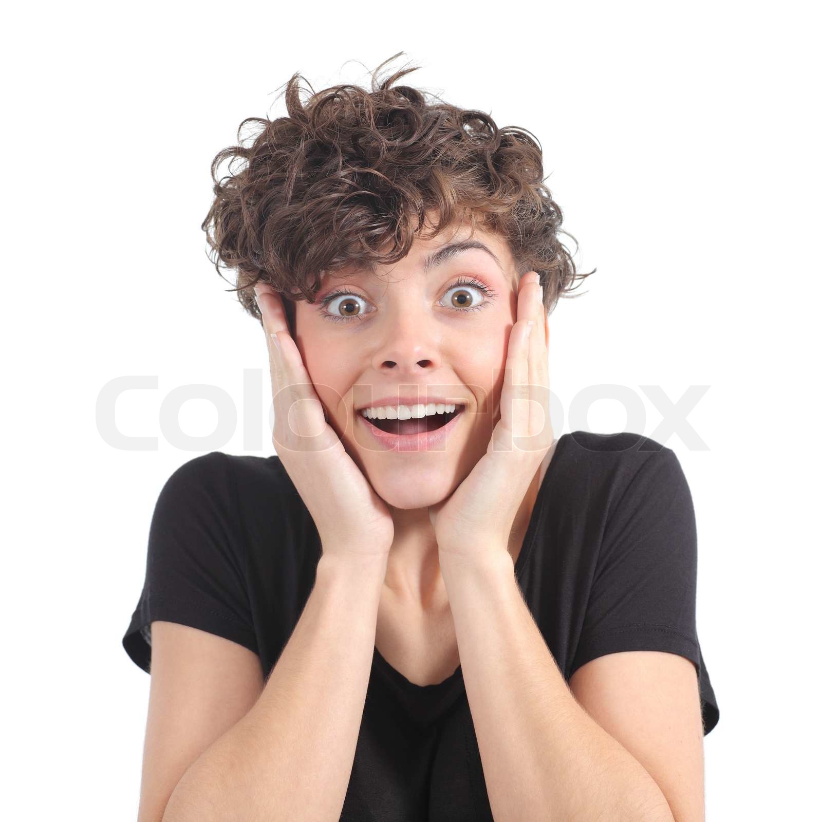 Euphoric expression of a woman with her hands on the face | Stock image ...