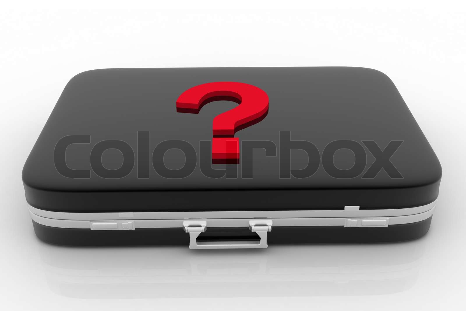 Red question mark on a black suitcase | Stock image | Colourbox