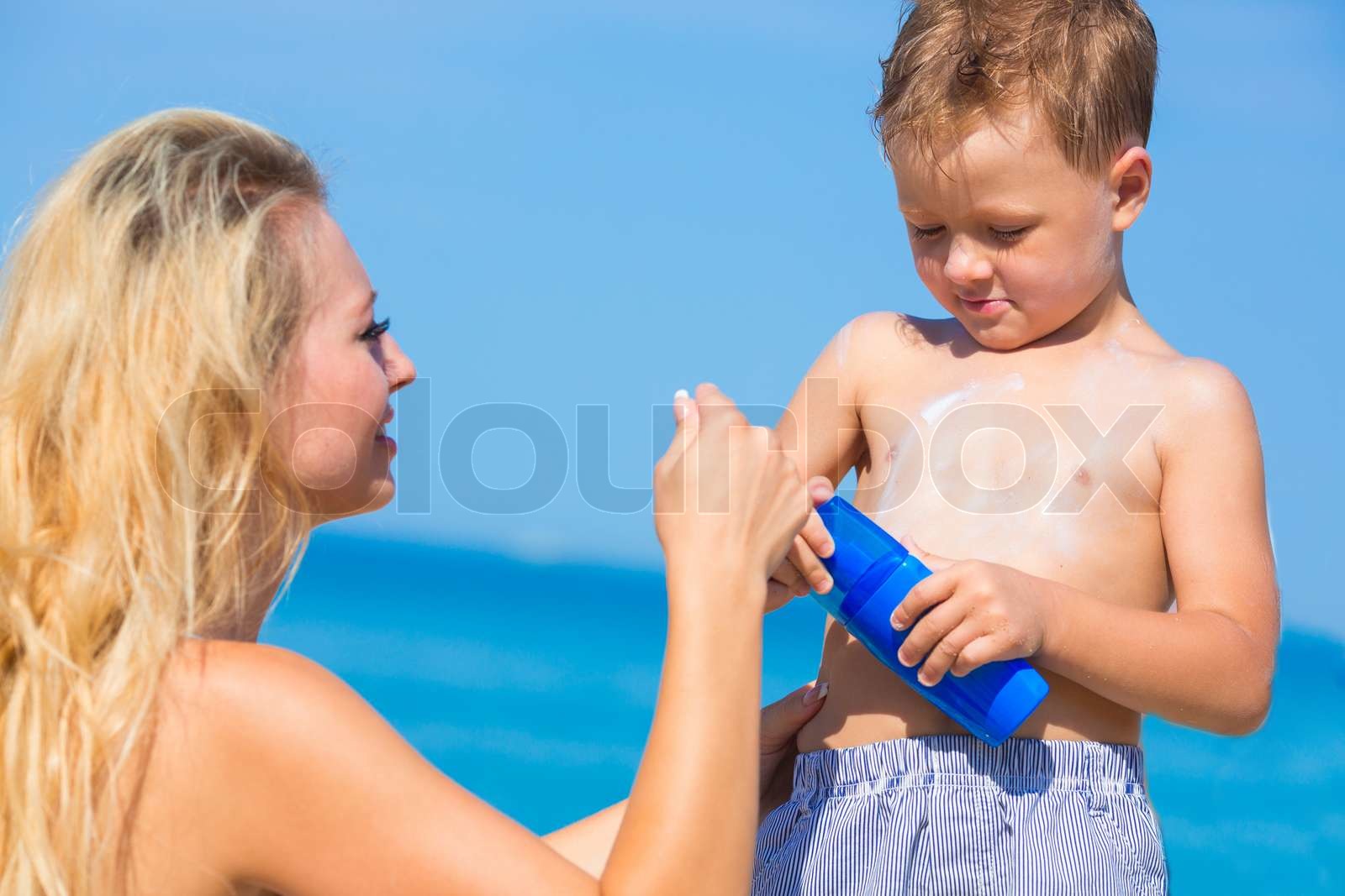 Mother And Son On The Beach Stock Image Colourbox