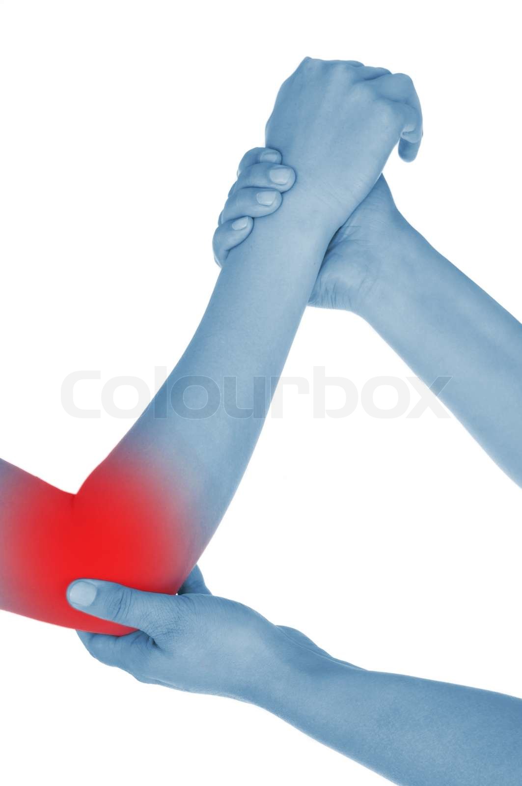 wunden Ellenbogen , Hand, rot dargestellt , halten handed | Stock Bild ...