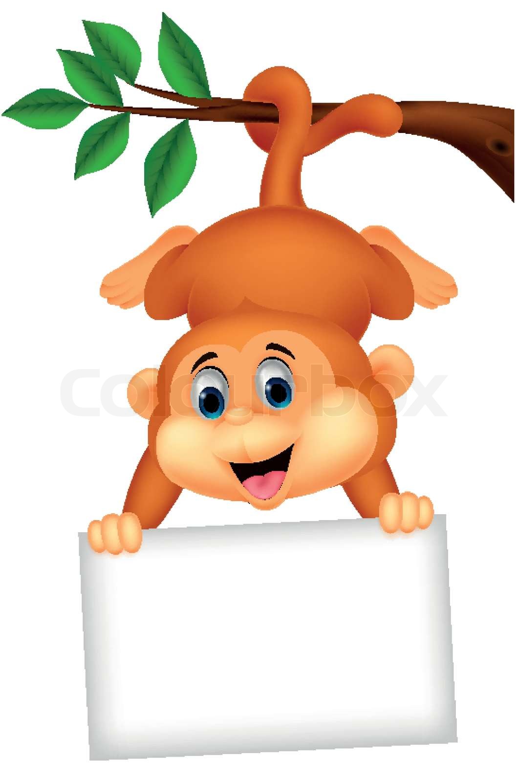Cute monkey cartoon with blank sign | Stock vector | Colourbox