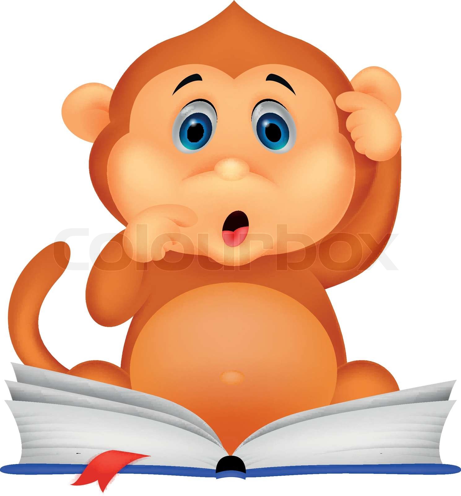 Cute monkey cartoon reading book | Stock vector | Colourbox