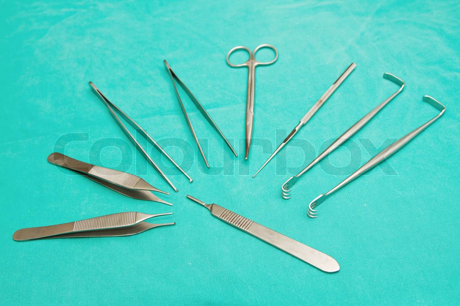 set of surgical instrument on sterile table | Stock image | Colourbox
