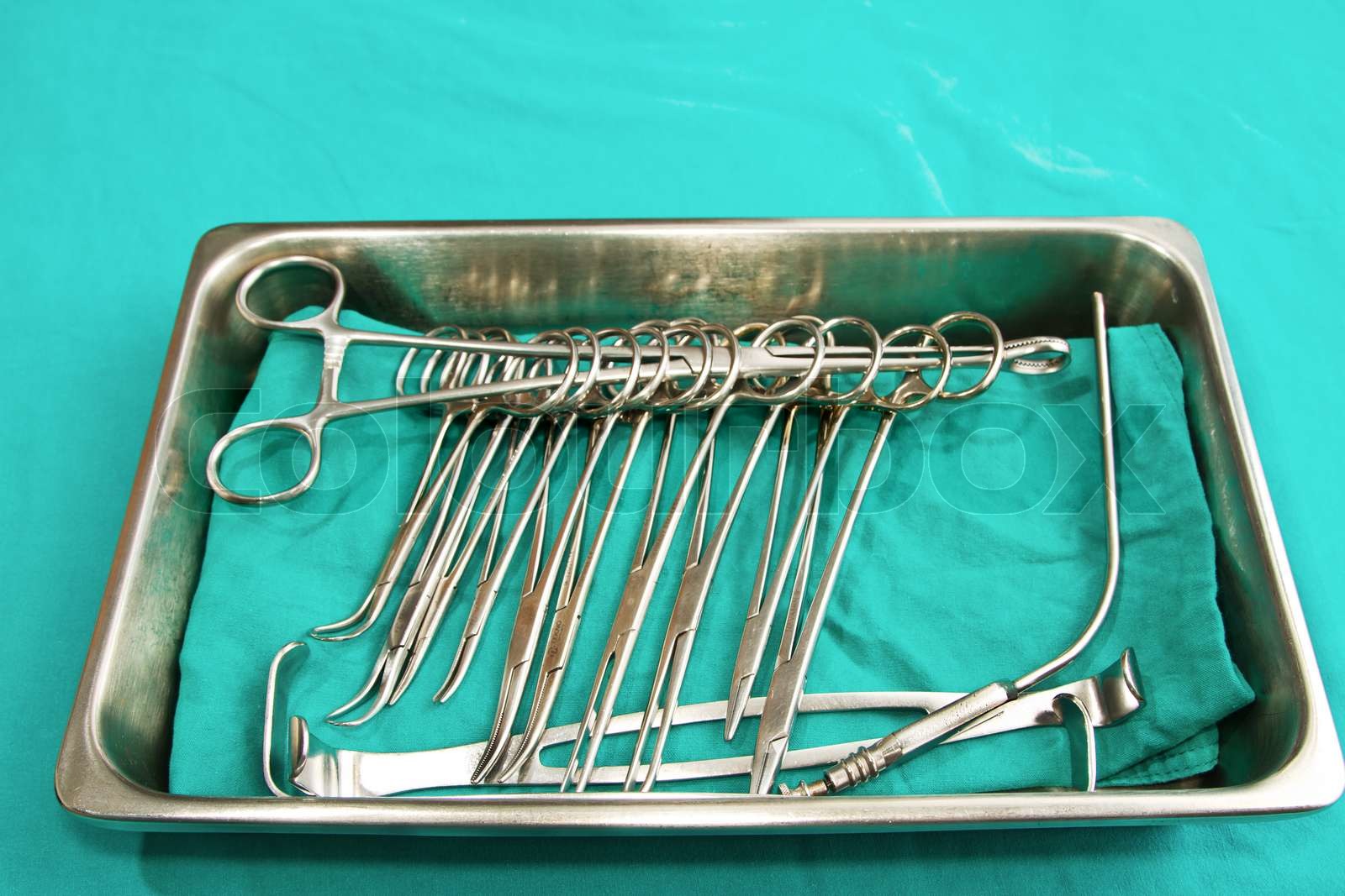 set of surgical instrument on sterile tray | Stock image | Colourbox