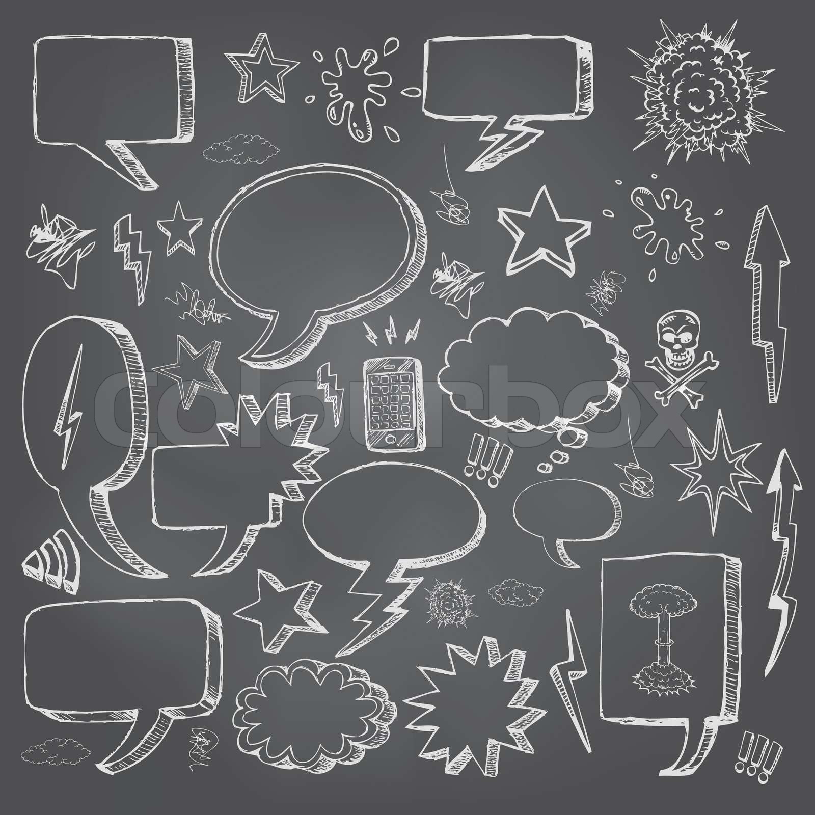 Speech bubbles doodles in black chalkboard | Stock vector | Colourbox