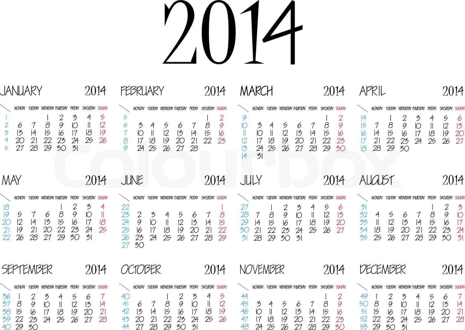 einfacher Kalender 2014 | Stock-Vektor | Colourbox
