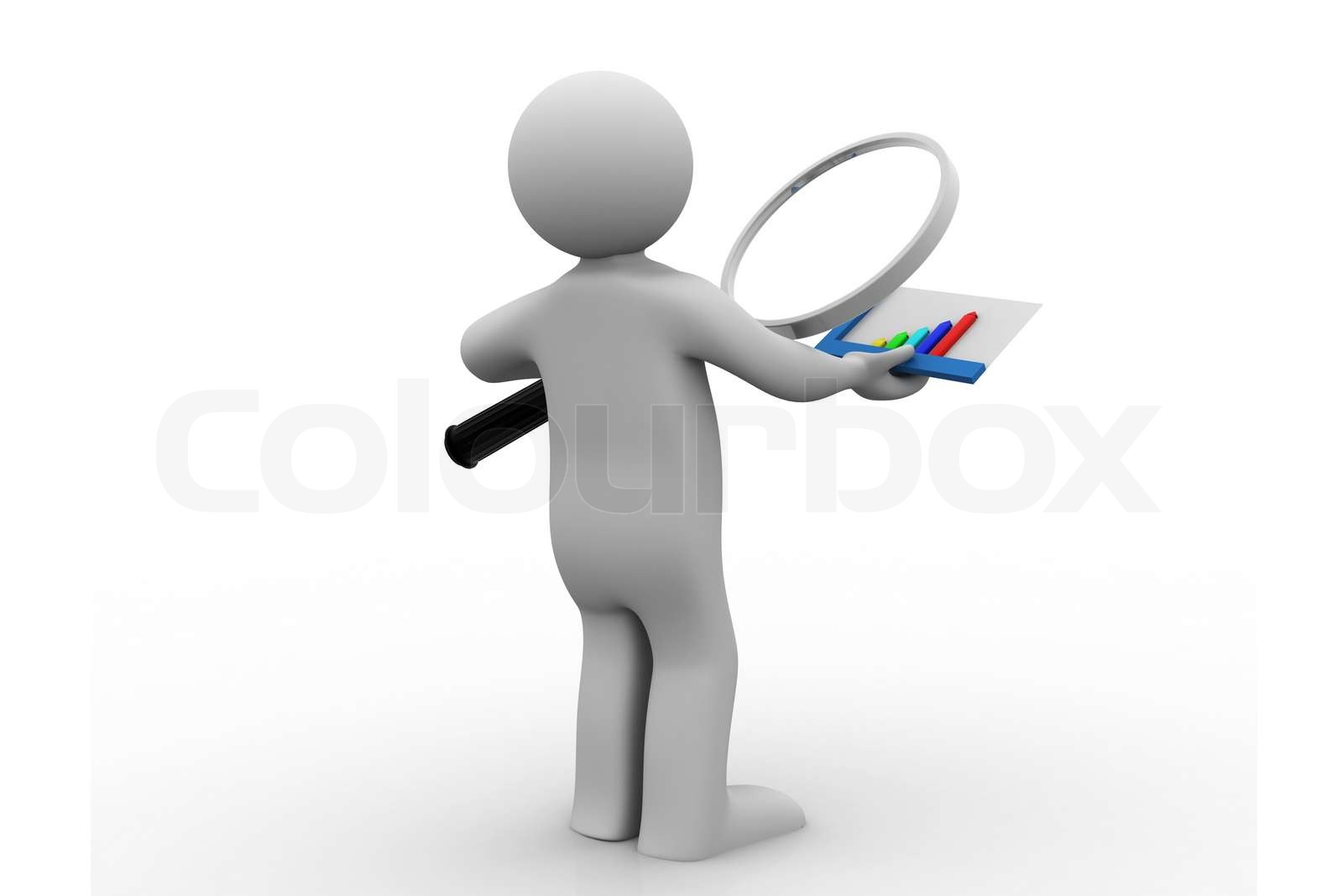 3d man searching business news chart with magnifying glass | Stock ...