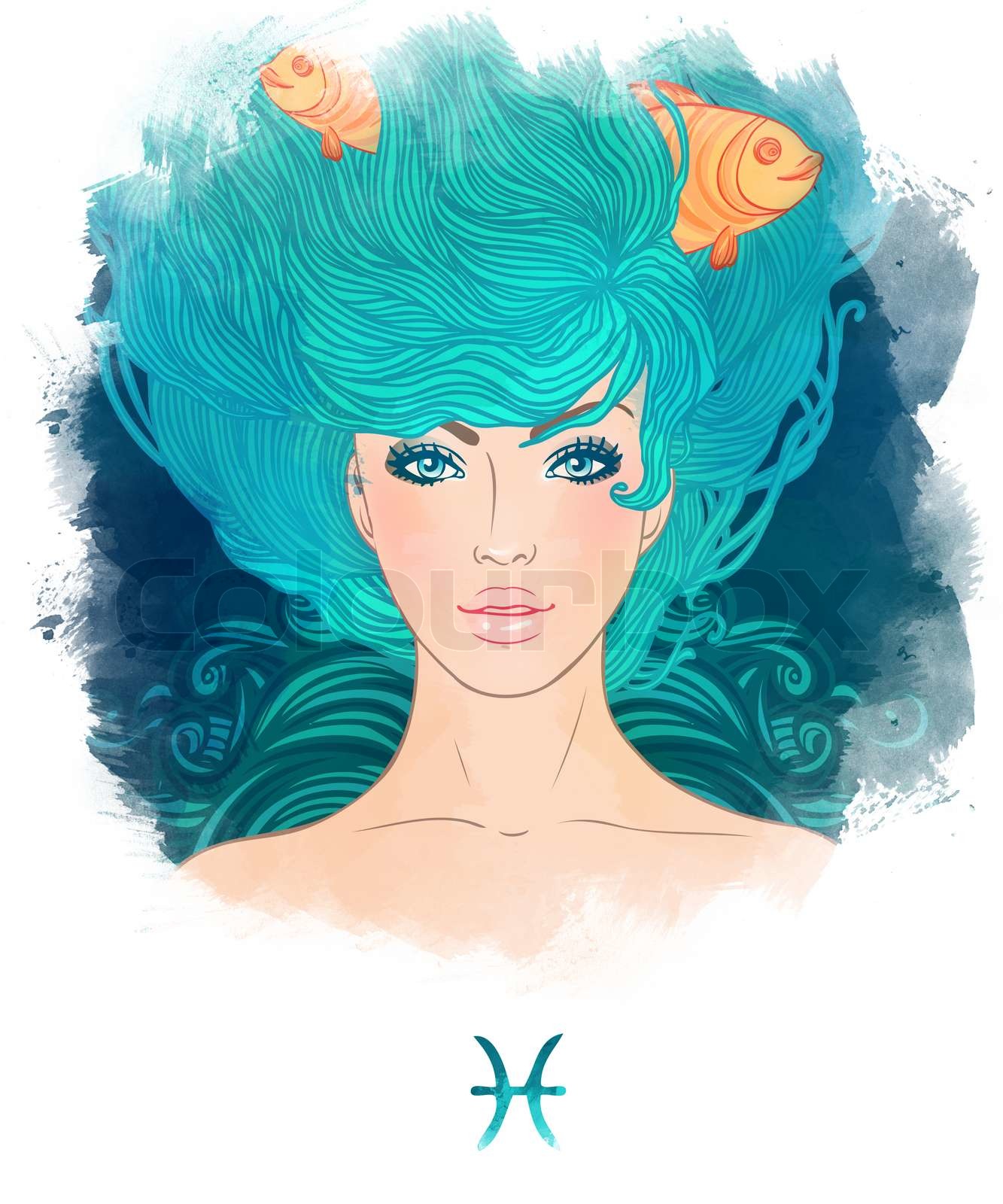 Illustration af Fiskene astrologiske tegn som en smuk pige | Stock foto ...