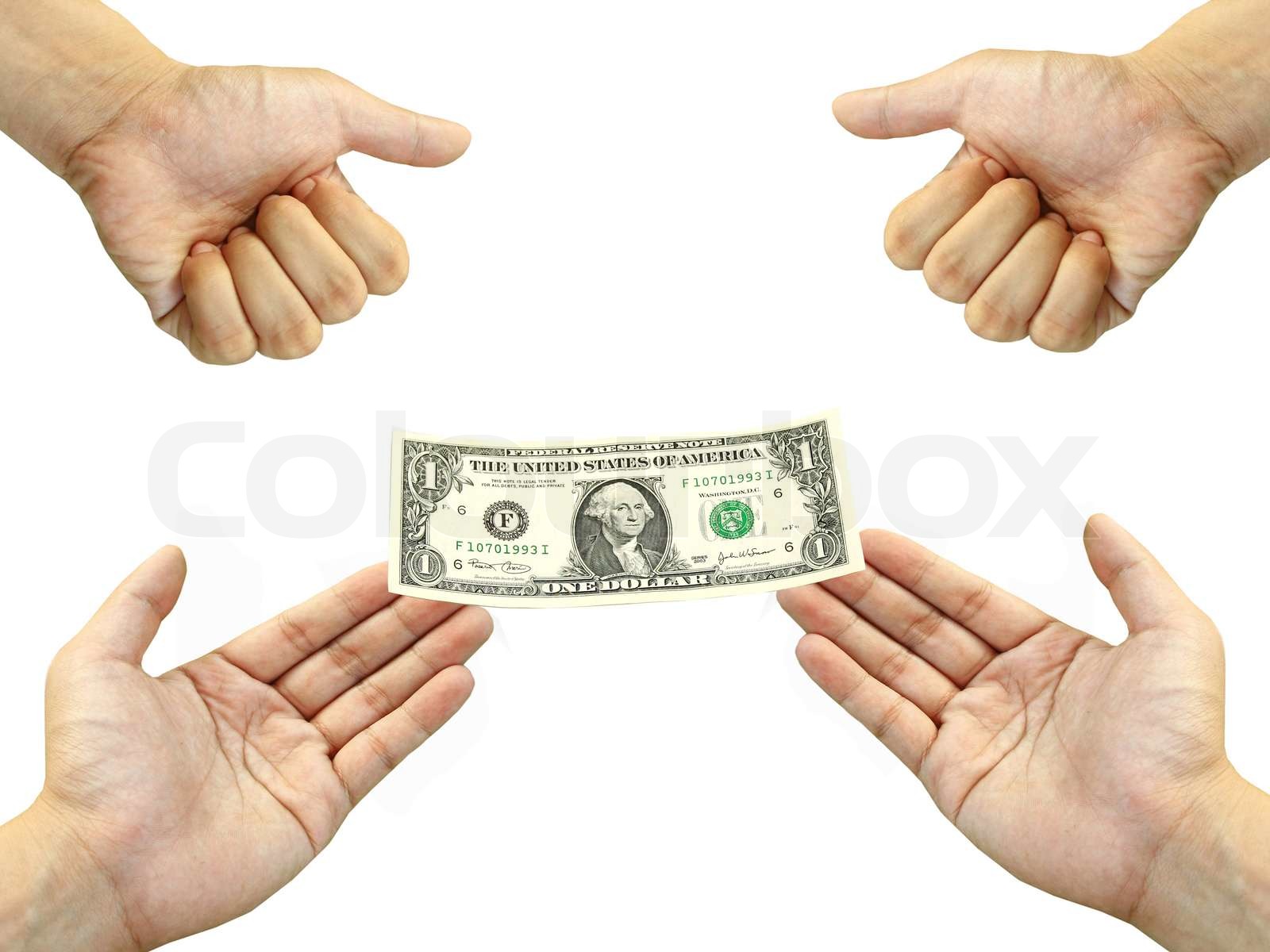 Two hand give one dollar bill to two stranglehold | Stock image | Colourbox