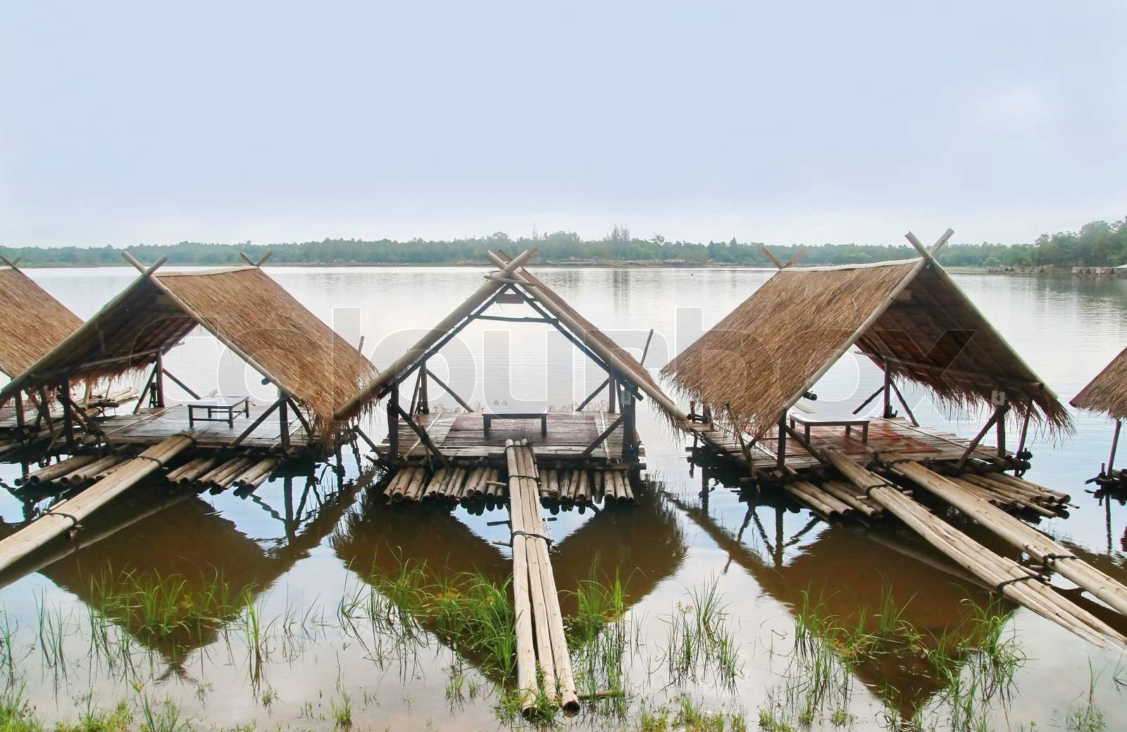Straw hut in water ,Huey Tueng Tao lake, Chiang Mai, Thailand | Stock ...