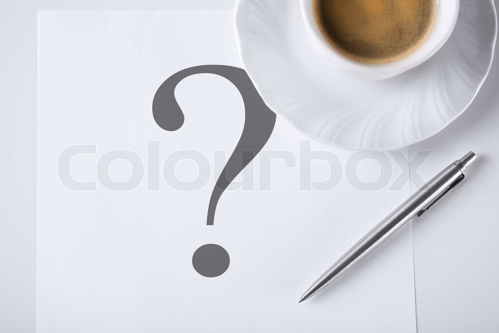 note with question mark and coffee | Stock image | Colourbox