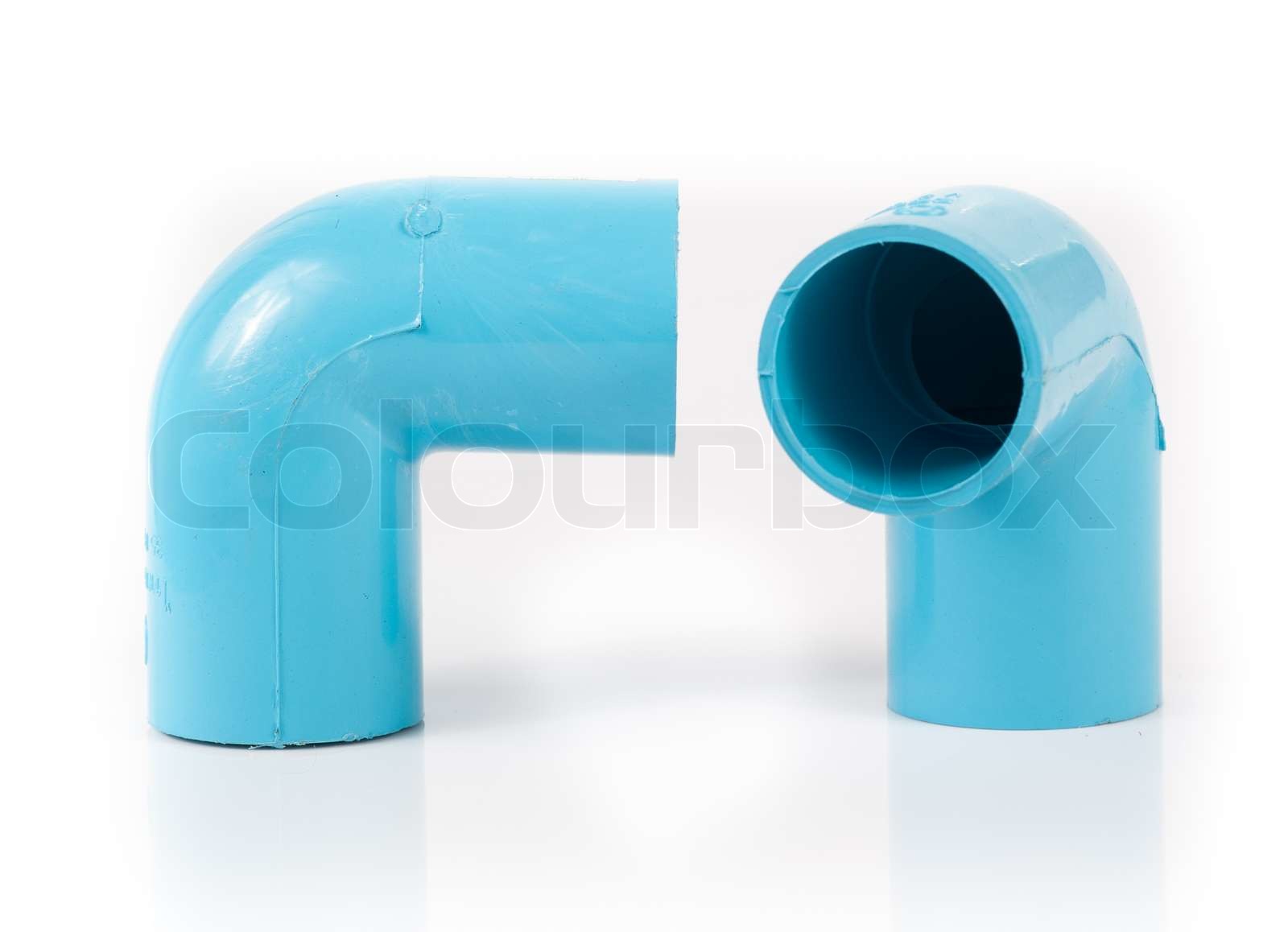 blue pvc pipe connection isolated on white | Stock image | Colourbox
