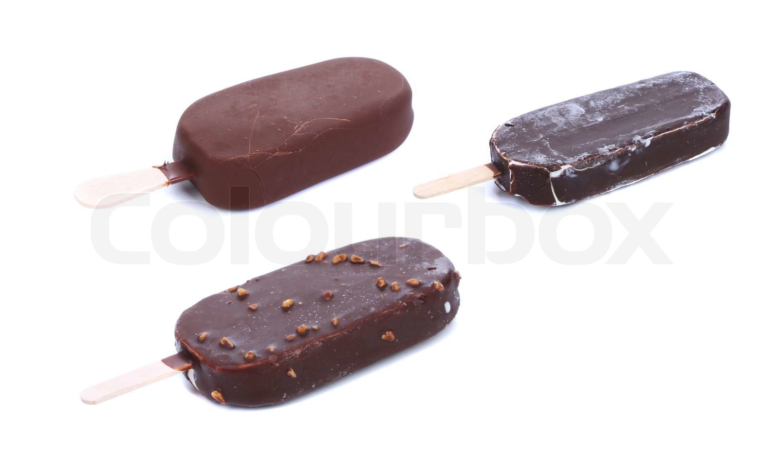 Different chocolate-coated blocks of ice cream | Stock image | Colourbox