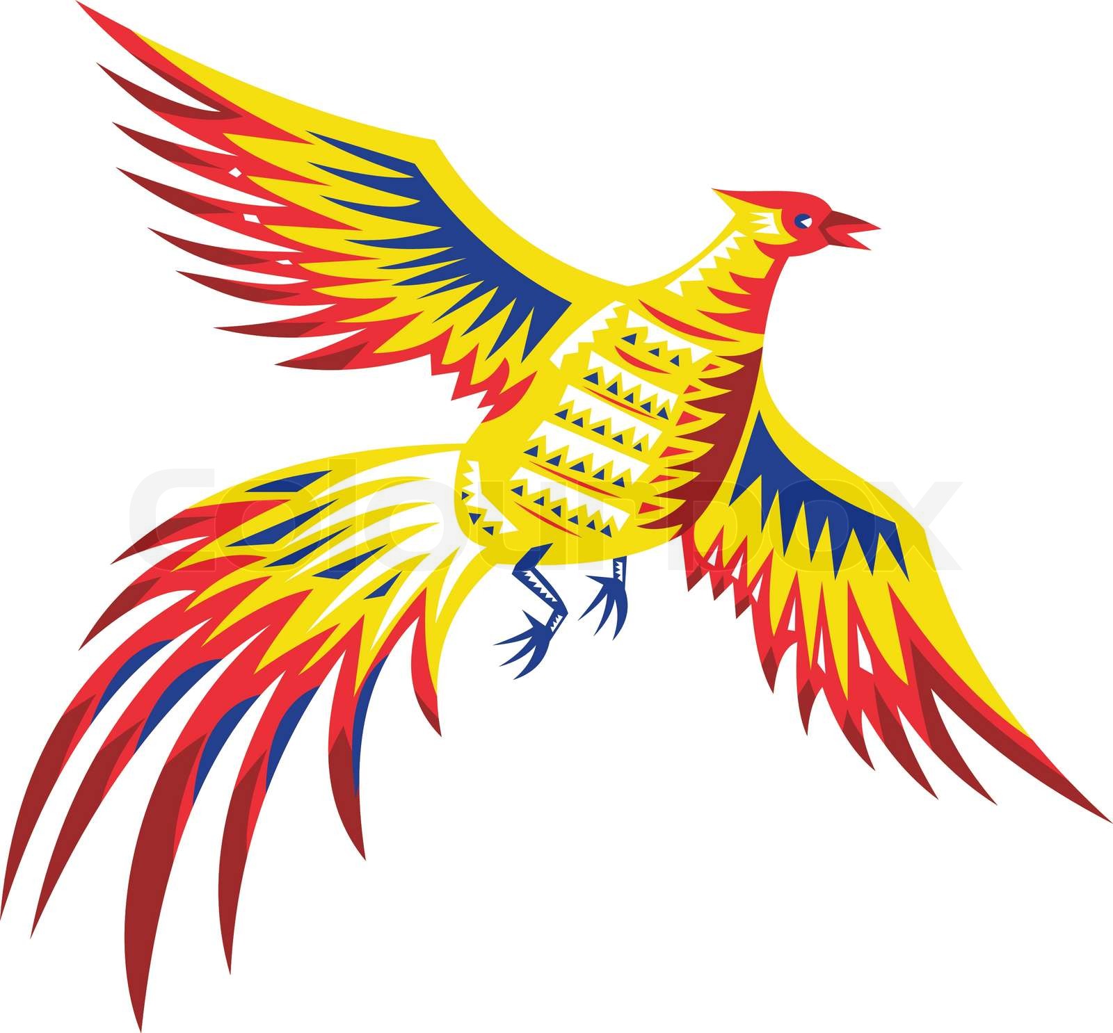 Pheasant Bird Fowl Flying retro | Stock vector | Colourbox