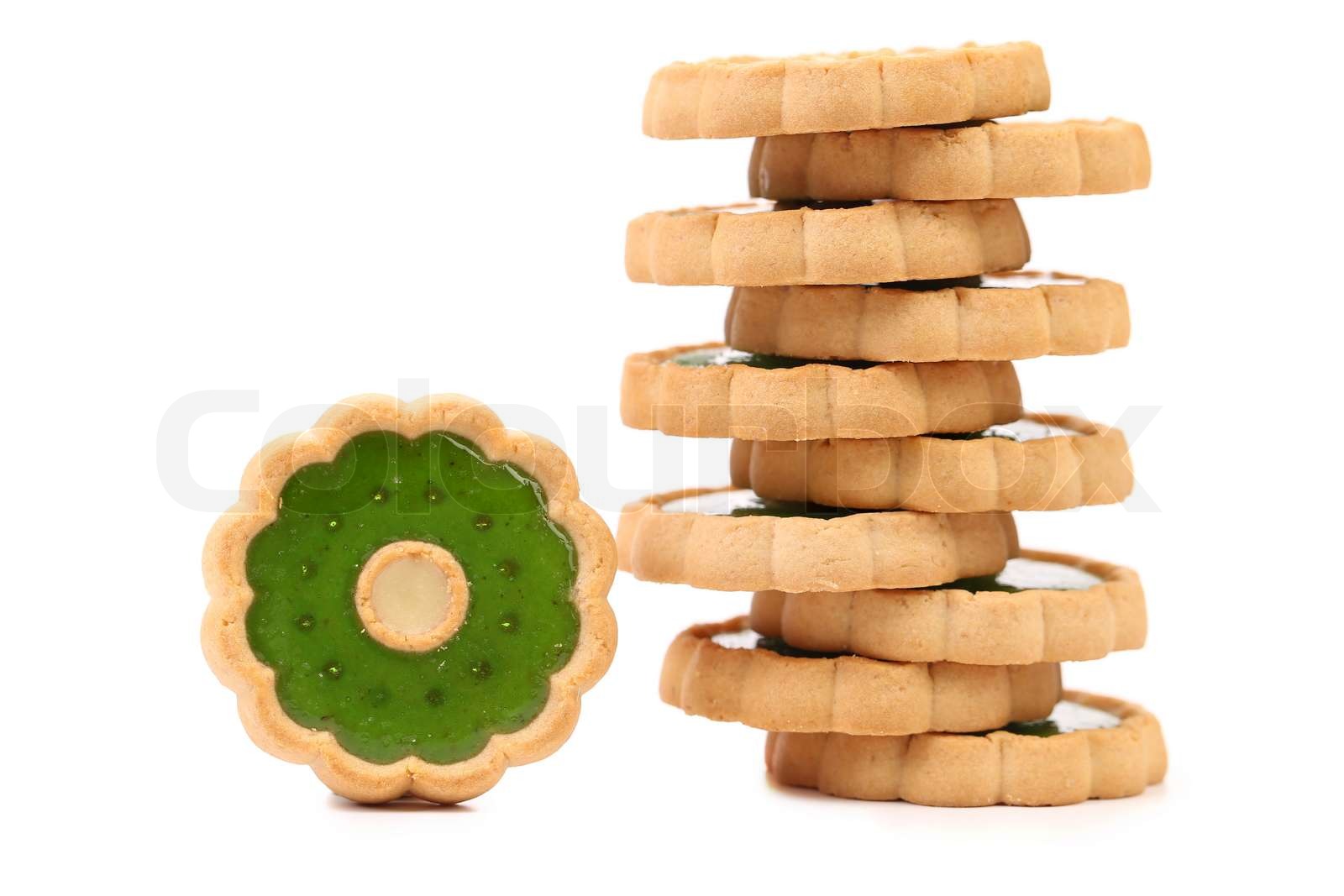 Stack of biscuit with kiwi jam | Stock image | Colourbox