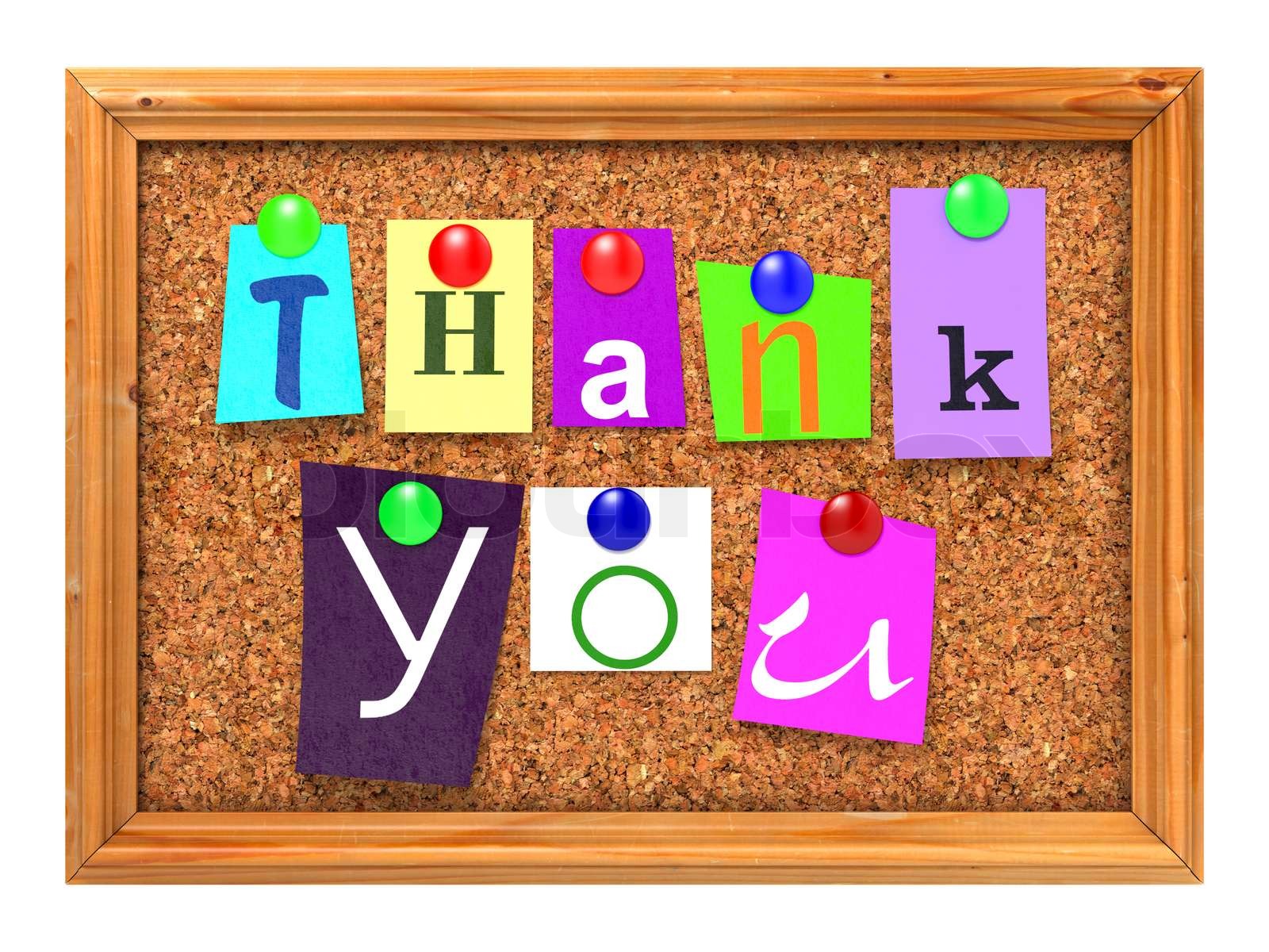 Thank You Concept Letters Attached to a Cork Bulletin or Message Board ...