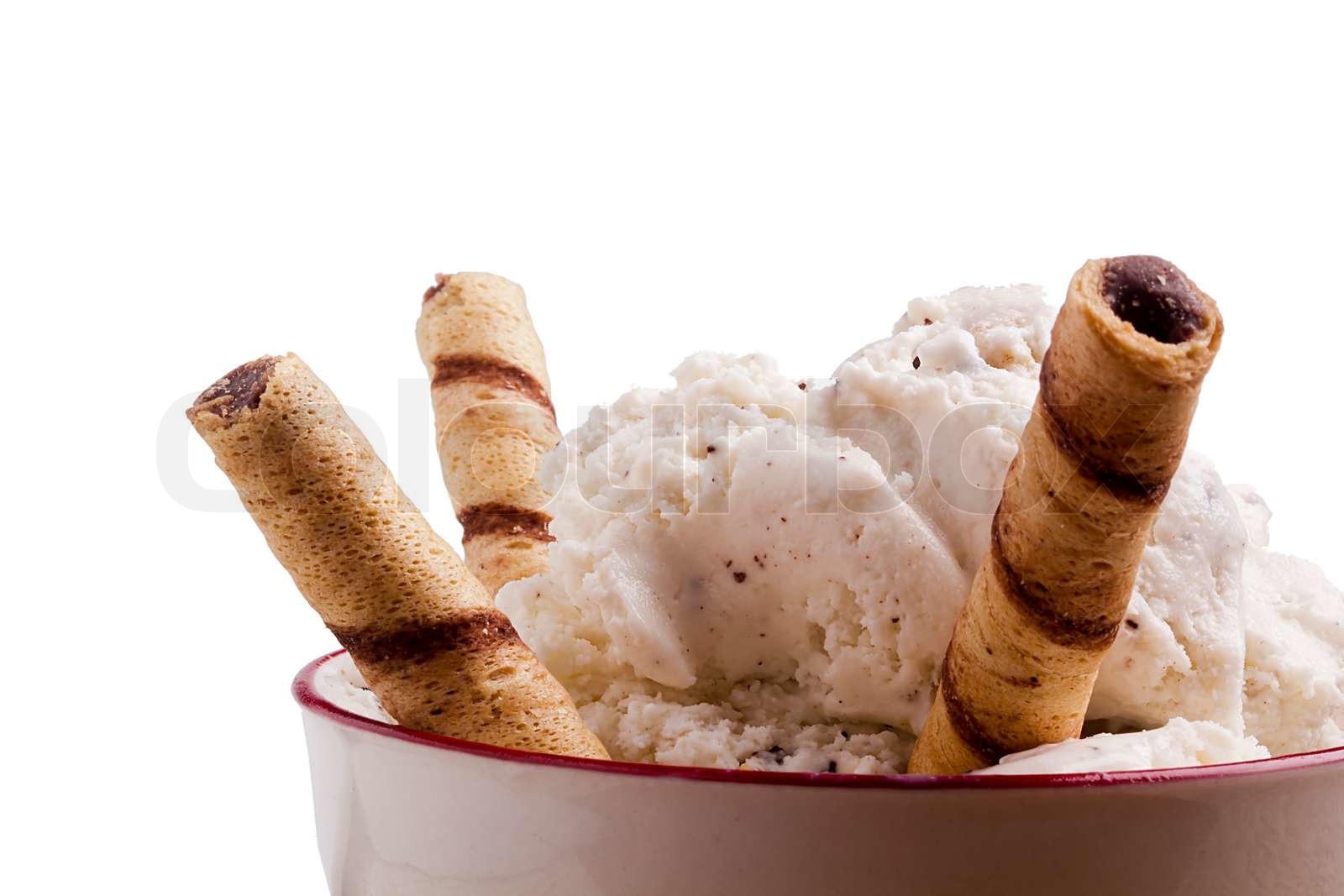 Rolled waffles and ice cream | Stock image | Colourbox