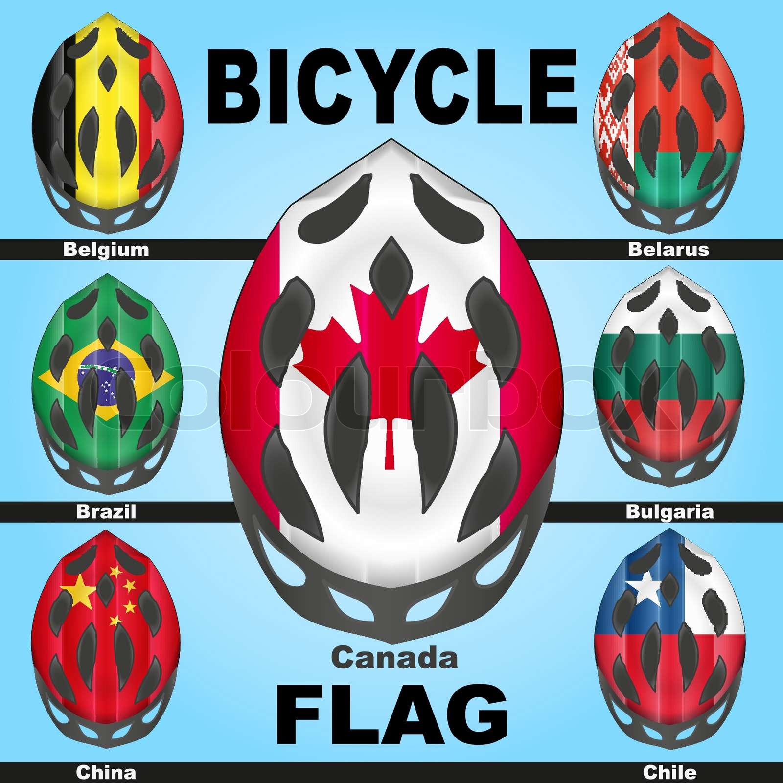Icons bicycle helmets and flags countries | Stock vector | Colourbox