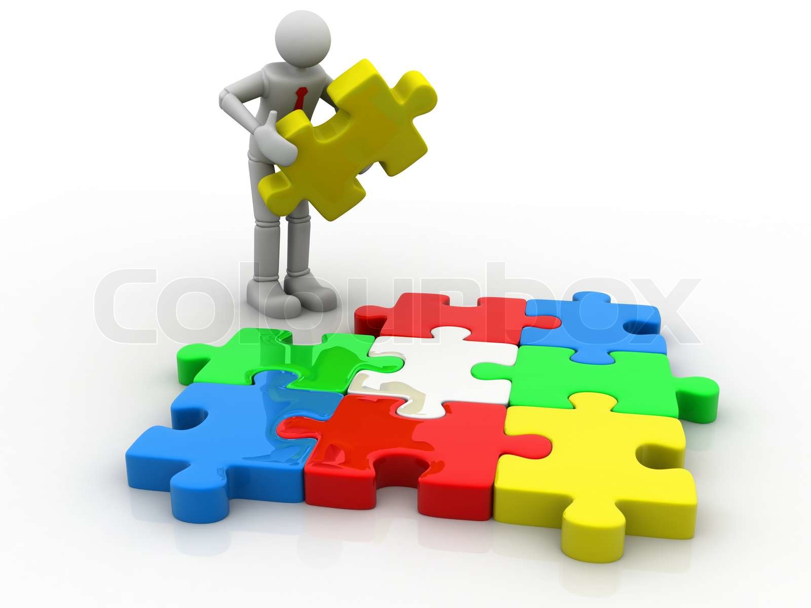 3D man assembling puzzle | Stock image | Colourbox