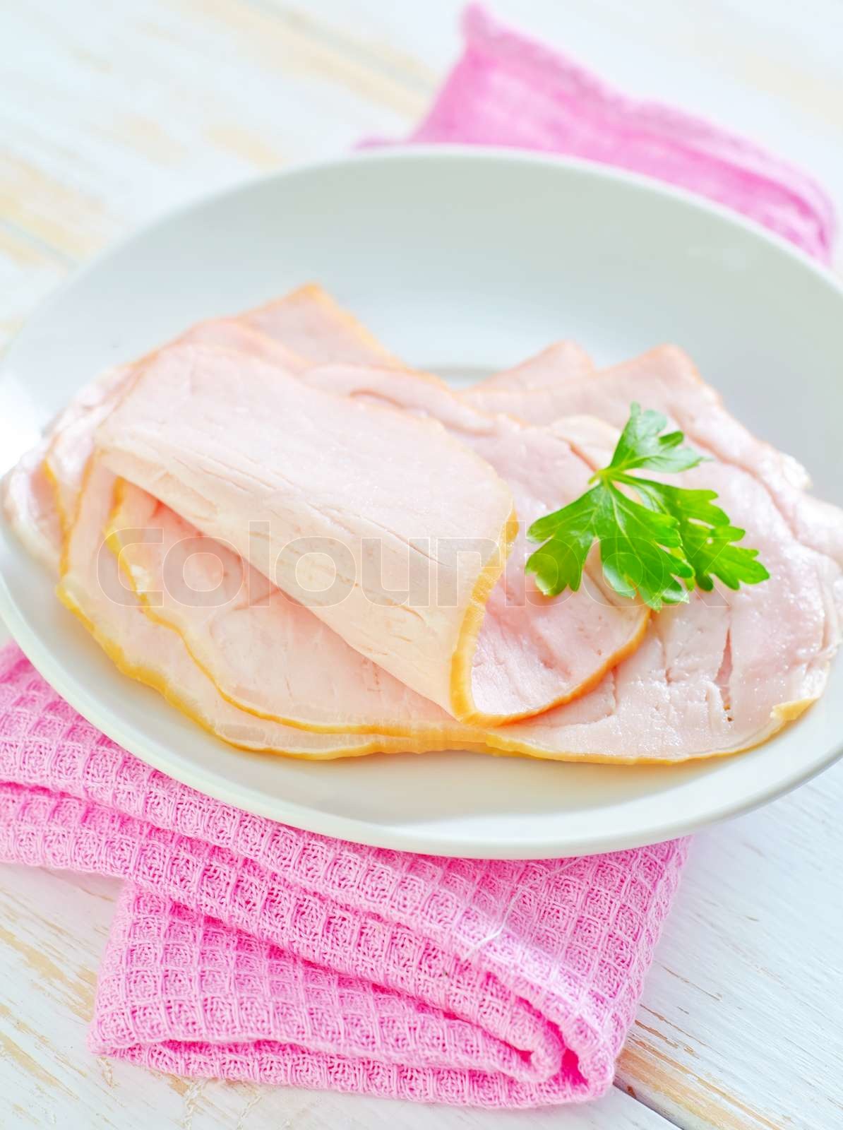 ham on plate | Stock image | Colourbox
