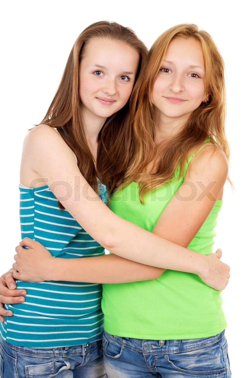 two girlfriends hugging | Stock image | Colourbox