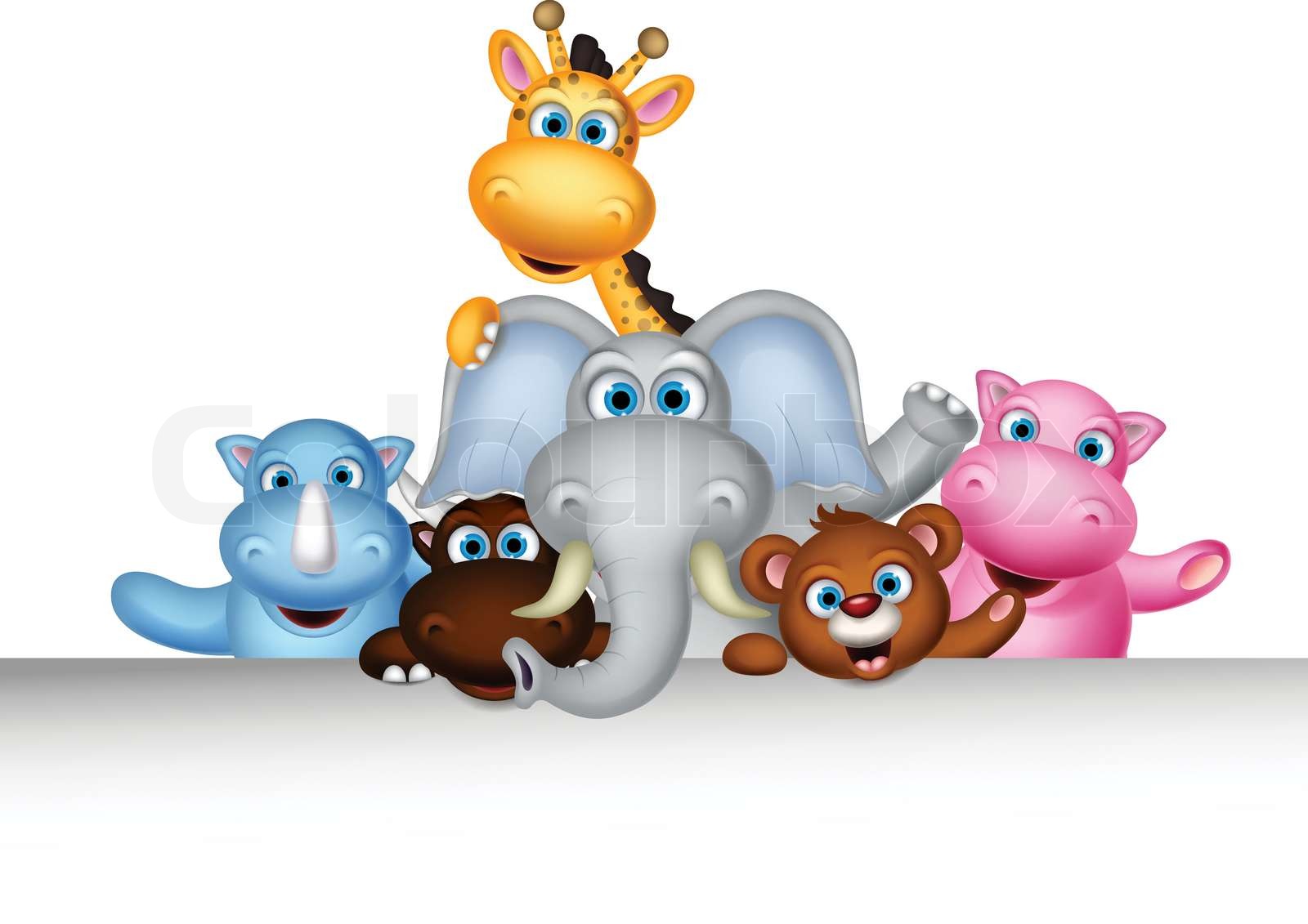 illustration of cute wild animal cartoon posing with blank sign | Stock ...