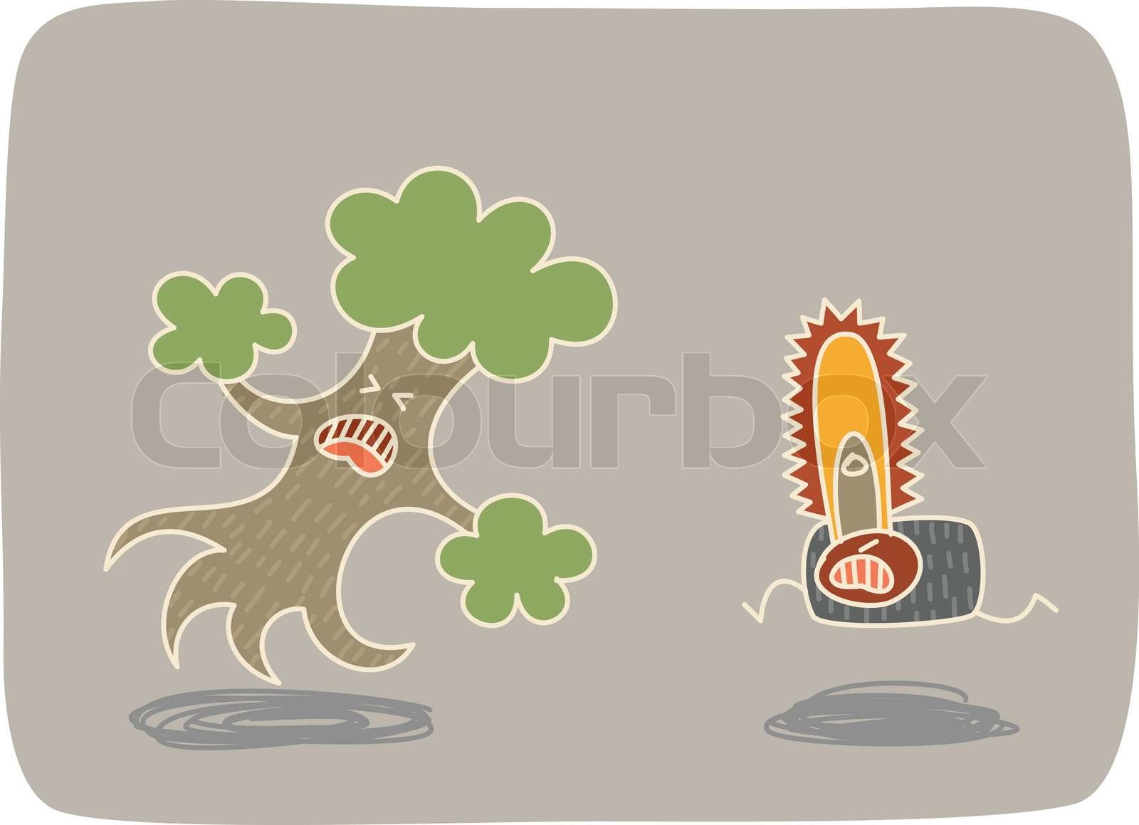tree running from chainsaw | Stock vector | Colourbox