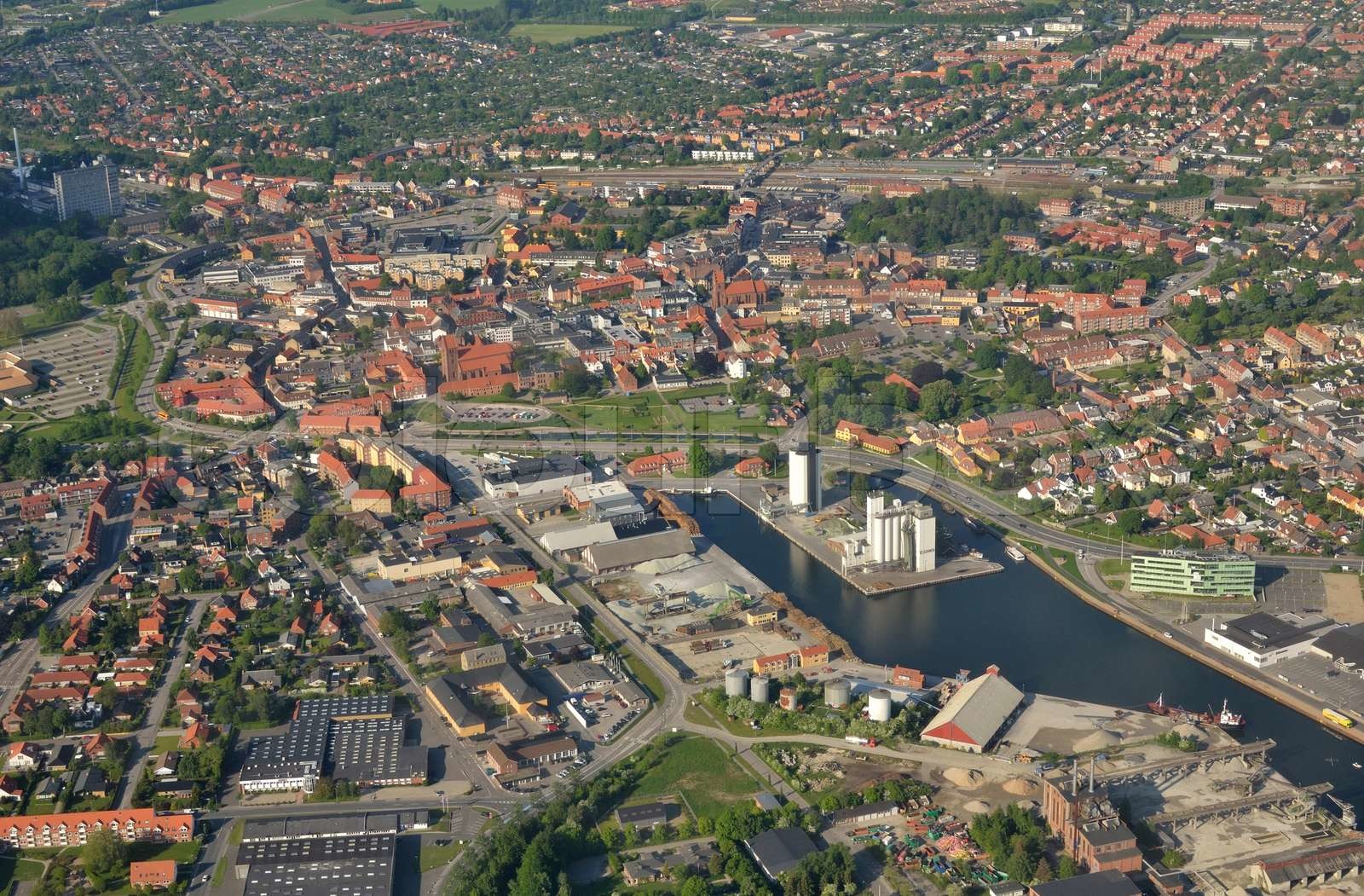 Næstved,havn og kanal, set fra luften | Stock foto | Colourbox