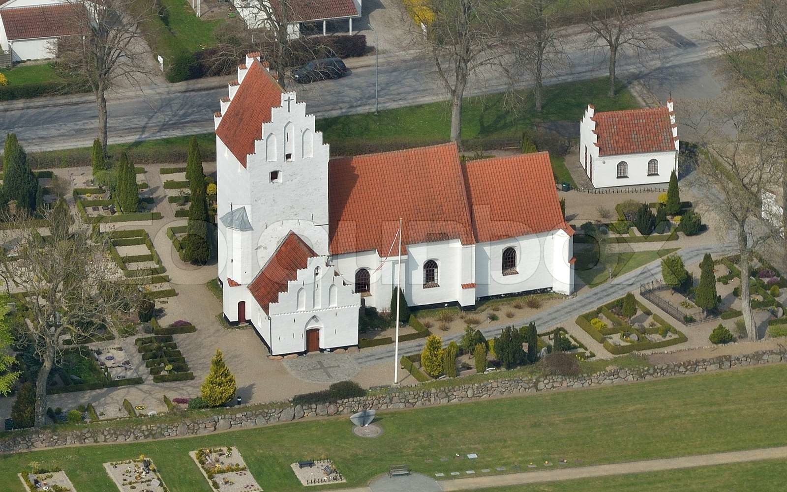 Bellinge Kirke, set fra luften | Stock foto | Colourbox
