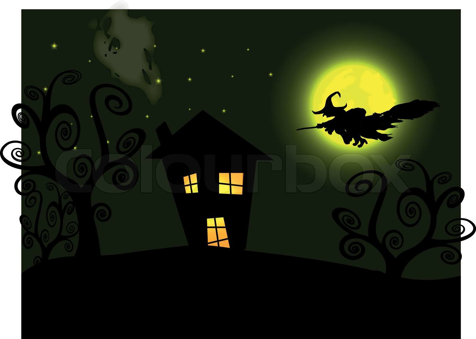 Witch flying over the moon | Stock vector | Colourbox