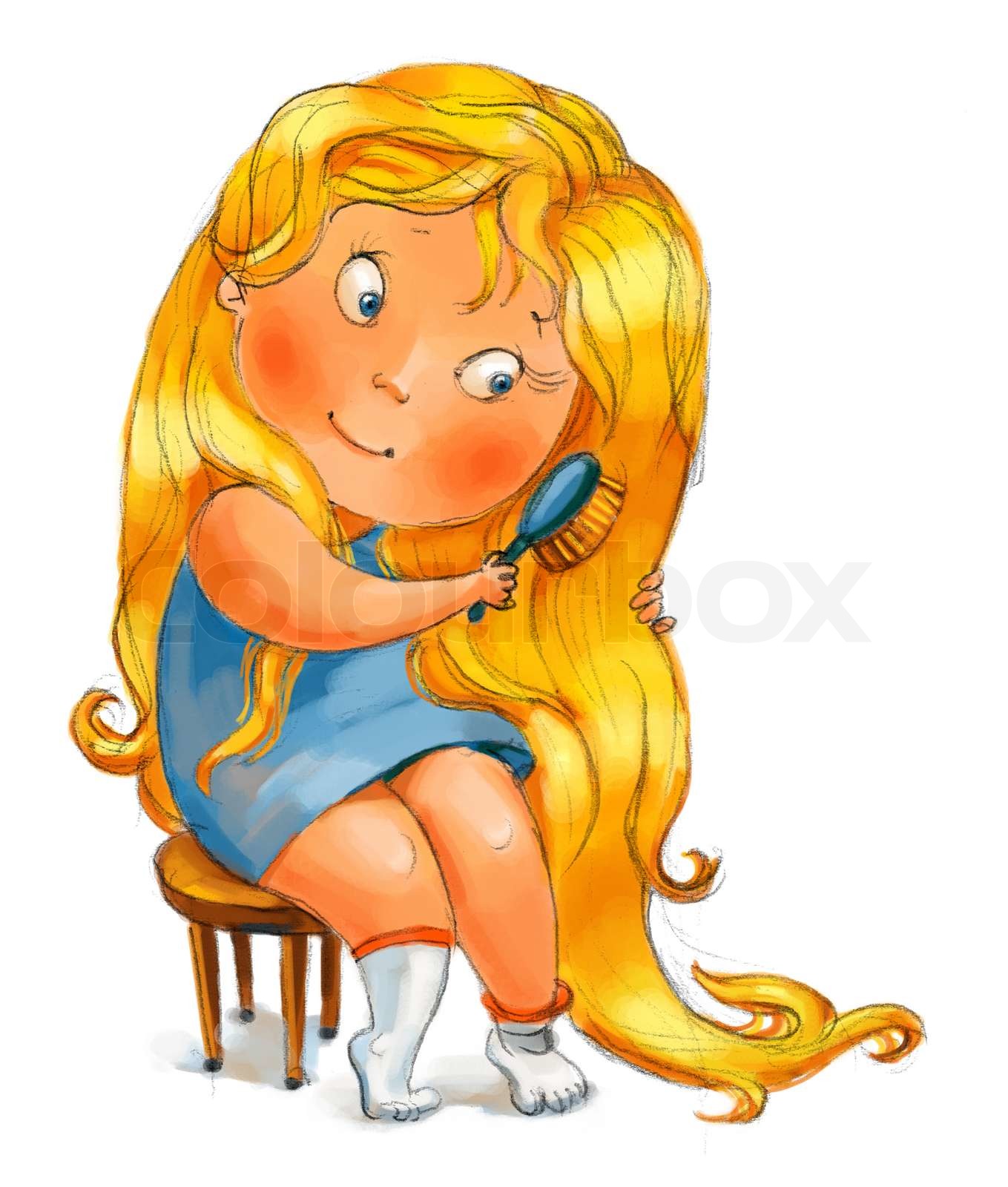 Girl combing tangled hair Hand-drawn | Stock image | Colourbox