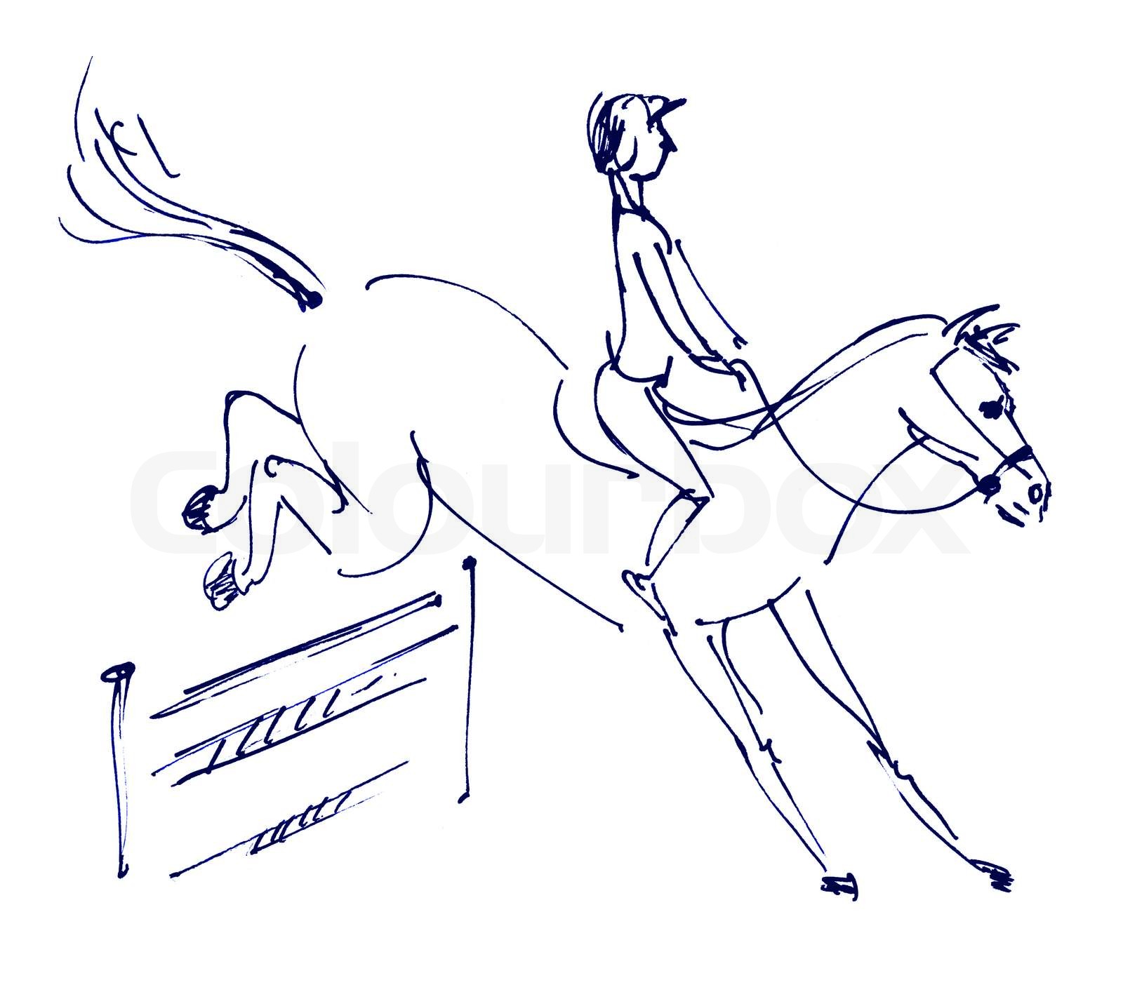 Equestrian sport - show jumping Jockey riding a horse Hand-drawn ...