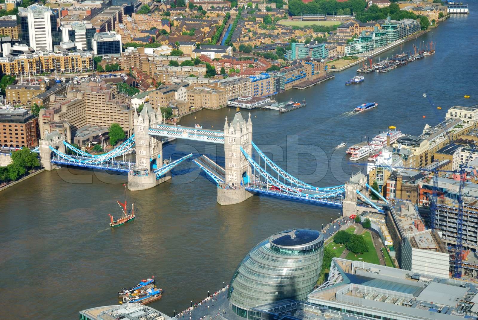 London Tower Bridge raised in view from above | Stock image | Colourbox
