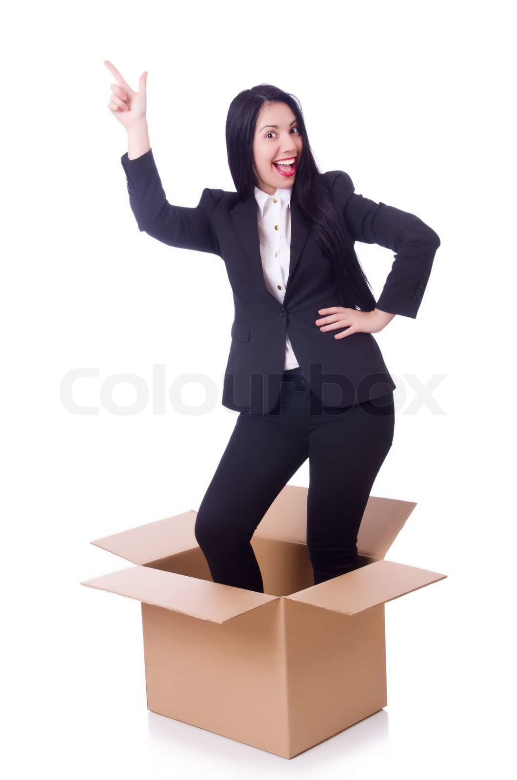 Woman with boxes on white | Stock image | Colourbox