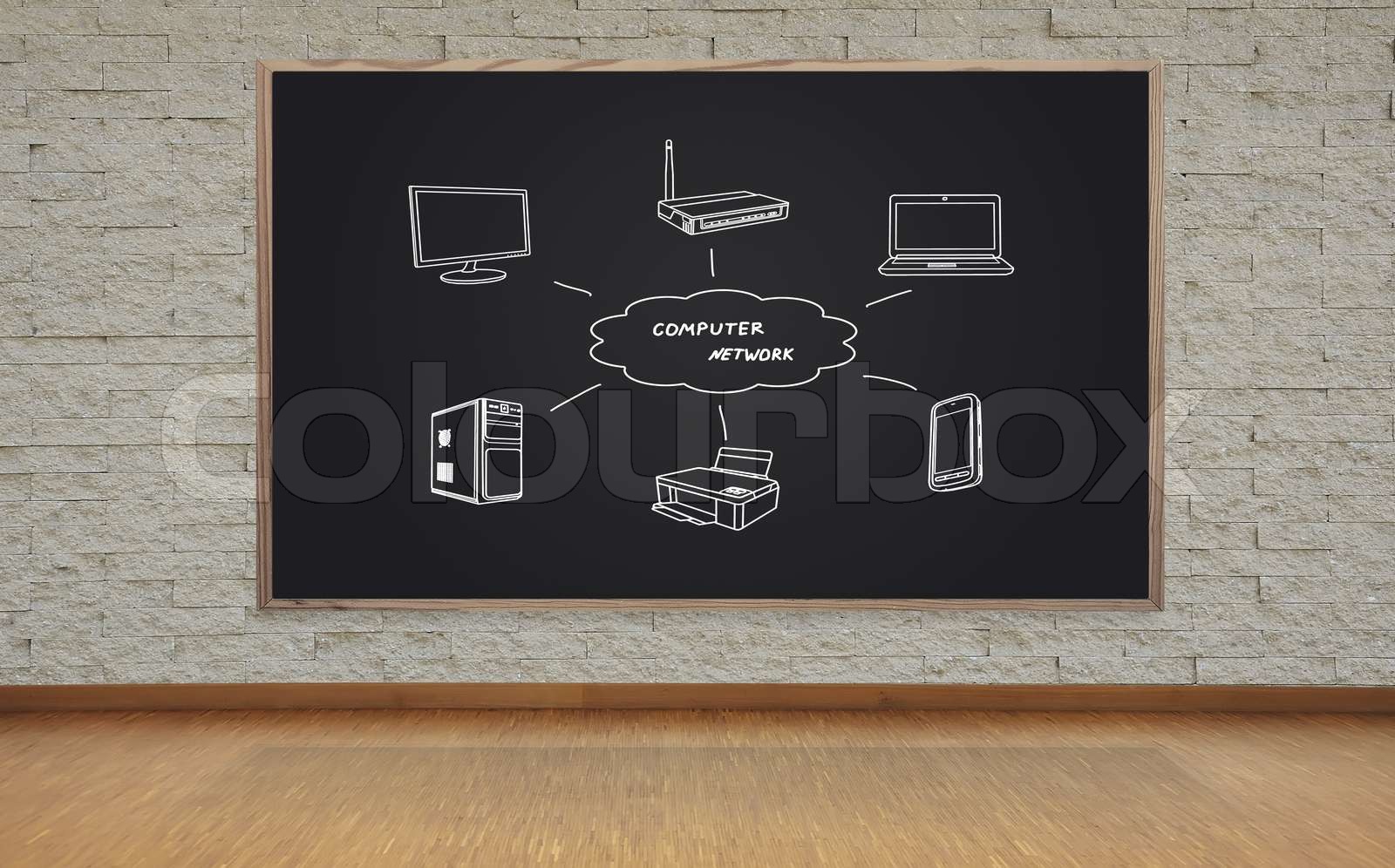 blackboard with computer network | Stock image | Colourbox